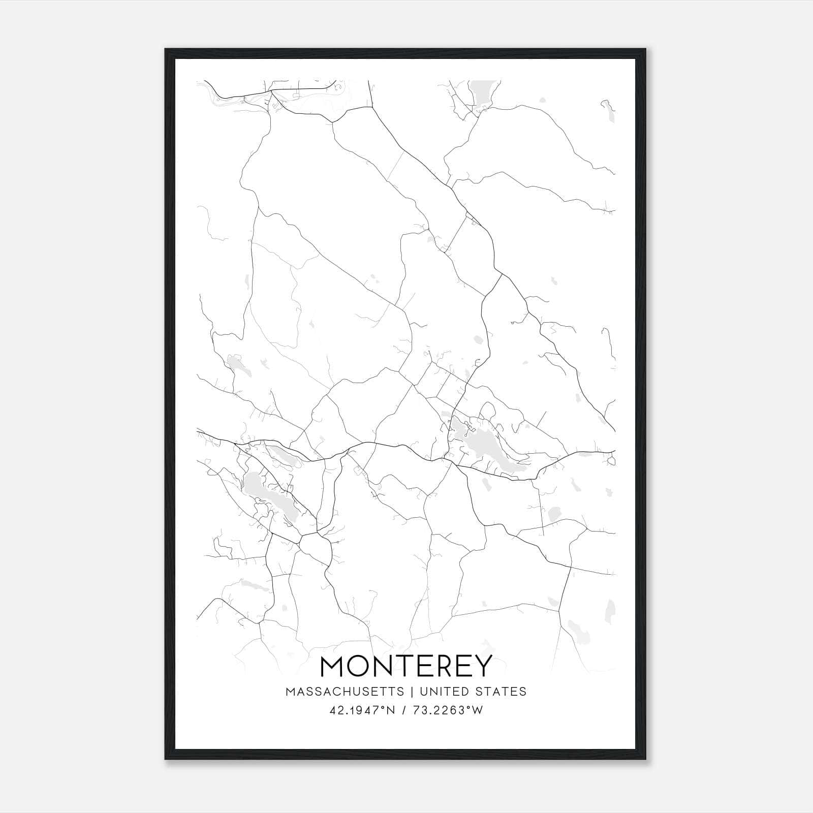 Monterey Massachusetts Map Poster, Modern Home Decor Wall Art Print ...