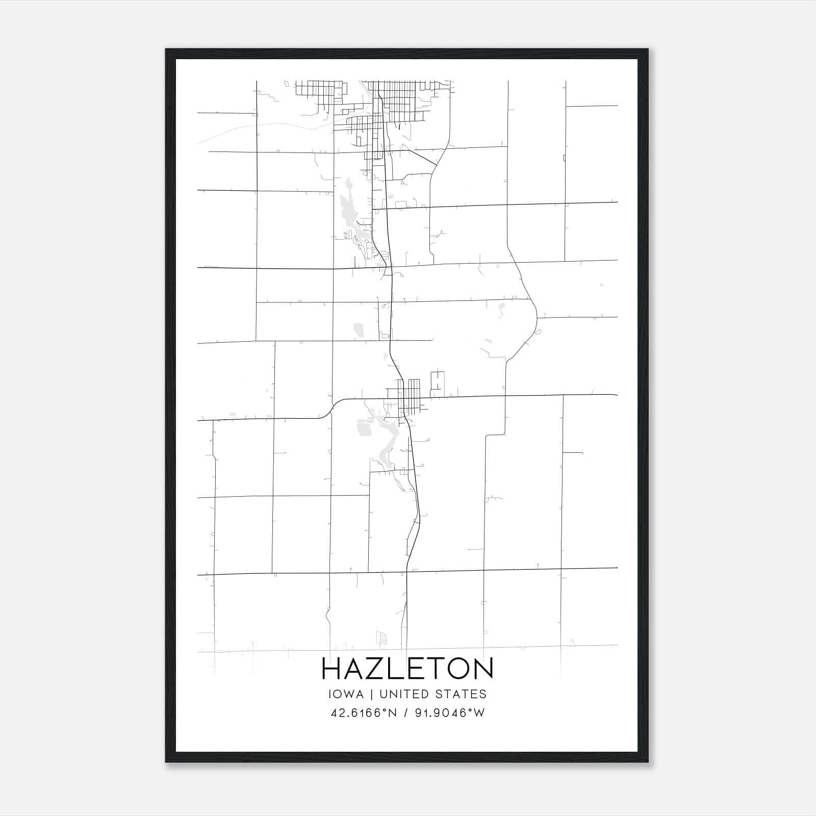 Hazleton Iowa Map Poster, Modern Home Decor Wall Art Print - Custom ...