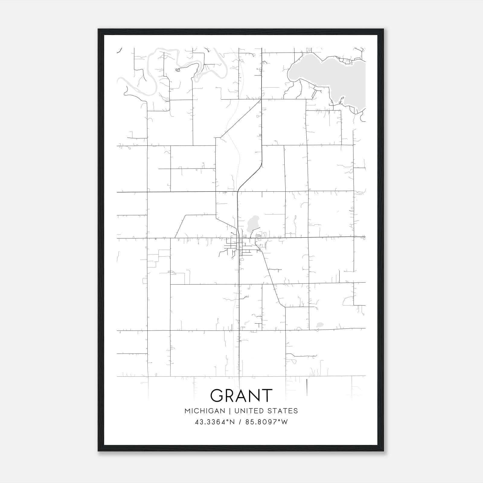 Grant Michigan Map Poster, Modern Home Decor Wall Art Print - Custom ...