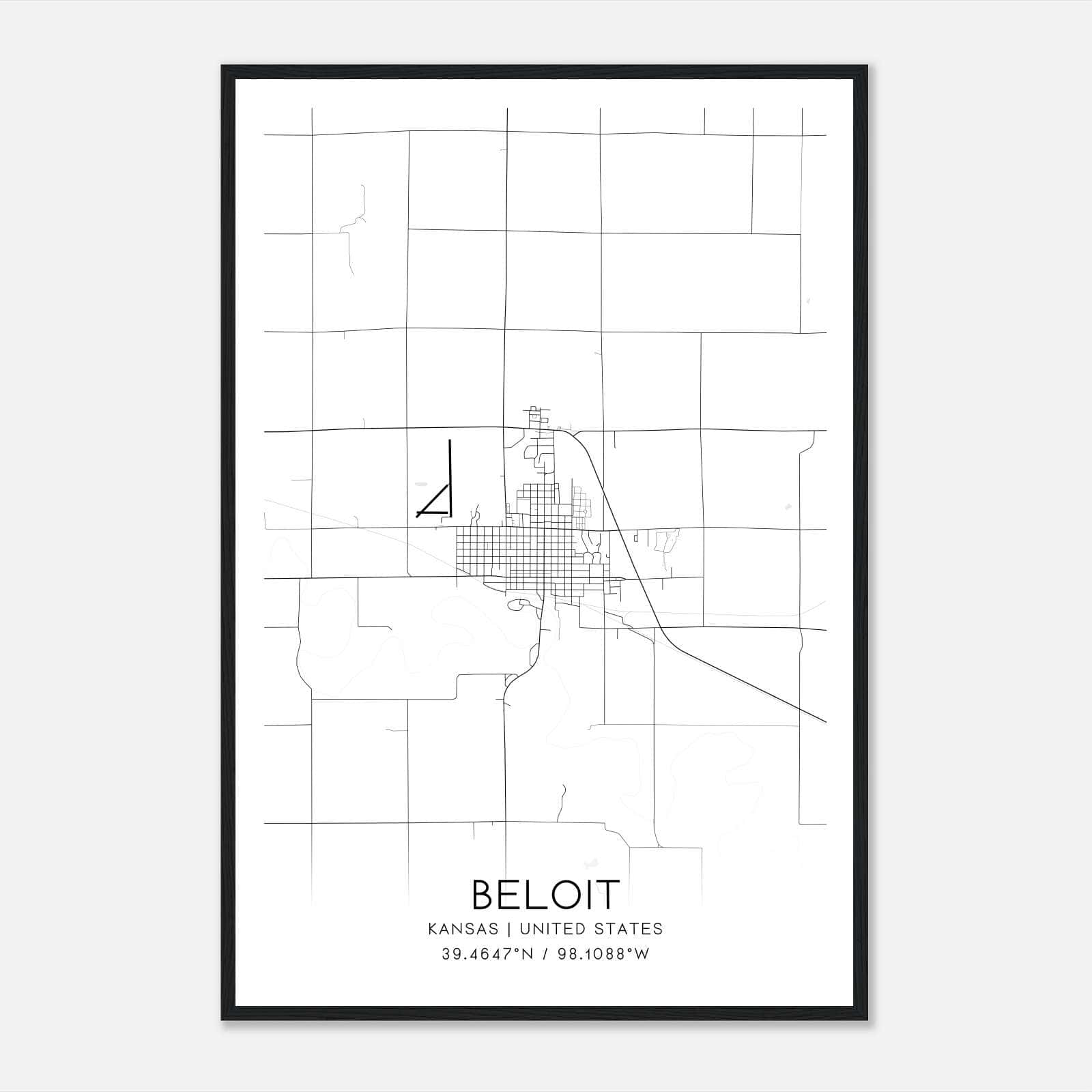 Beloit Kansas Map Poster, Modern Home Decor Wall Art Print - Custom ...