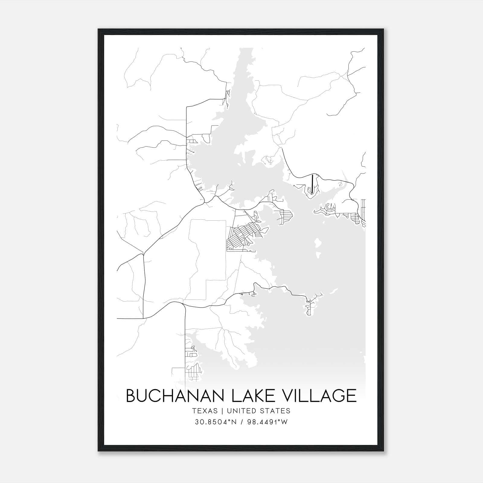 Buchanan Lake Village Texas Map Poster, Modern Home Decor Wall Art ...