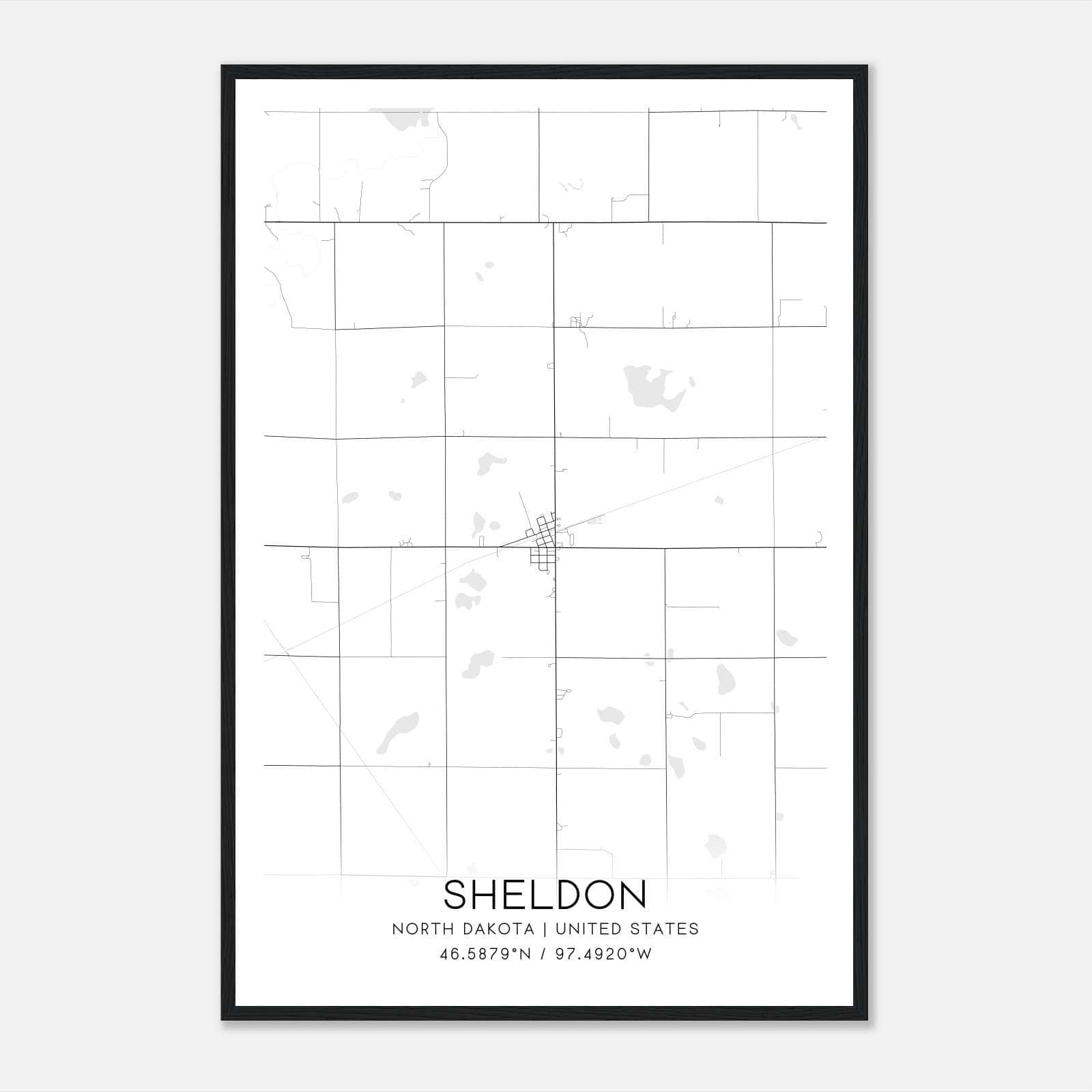 Sheldon North Dakota Map Poster, Modern Home Decor Wall Art Print ...