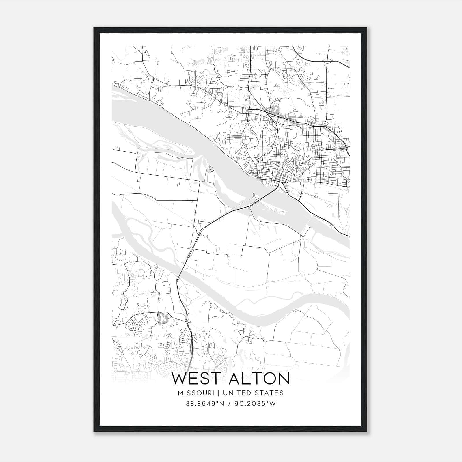 West Alton Missouri Map Poster, Modern Home Decor Wall Art Print ...