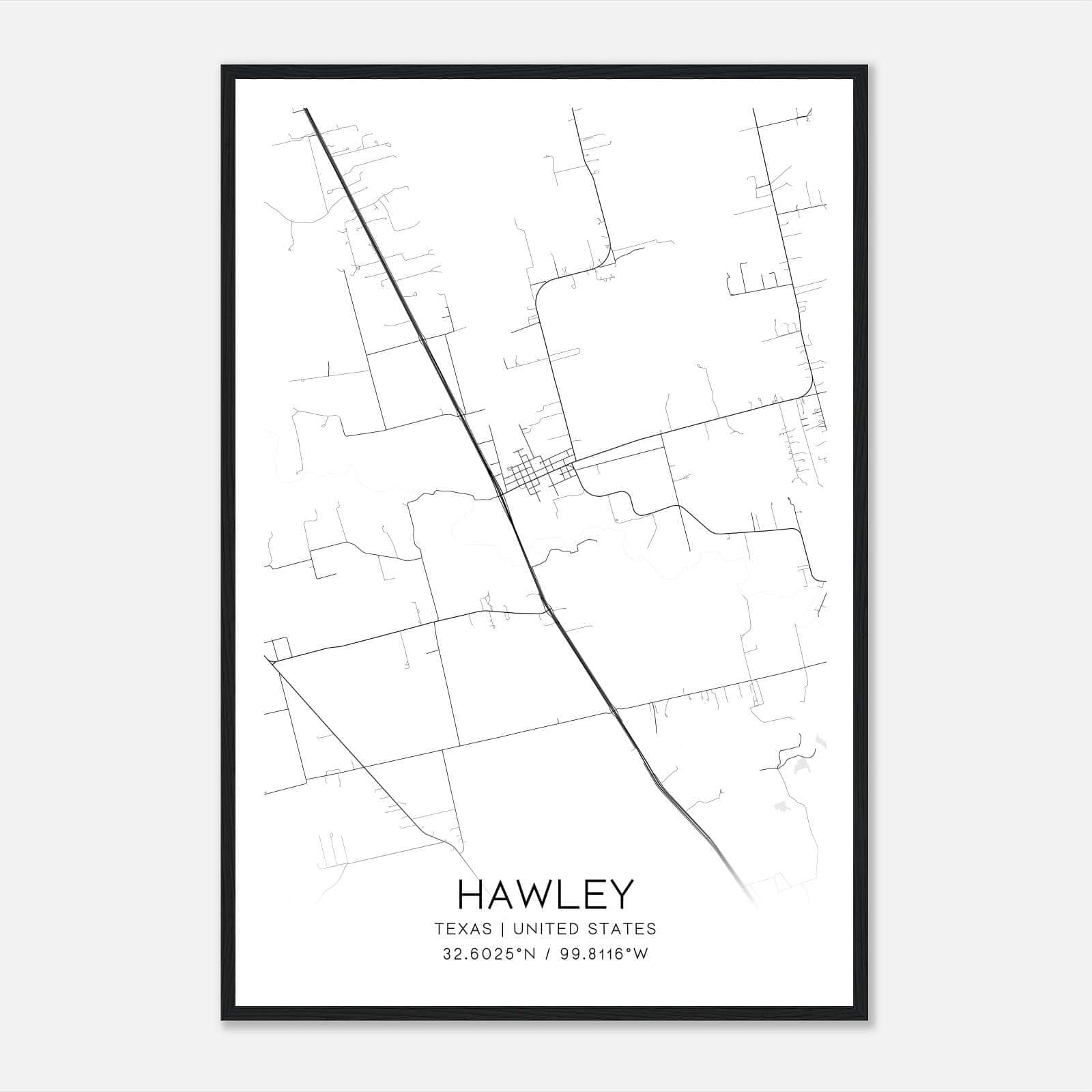 Hawley Texas Map Poster, Modern Home Decor Wall Art Print - Custom Maps ...