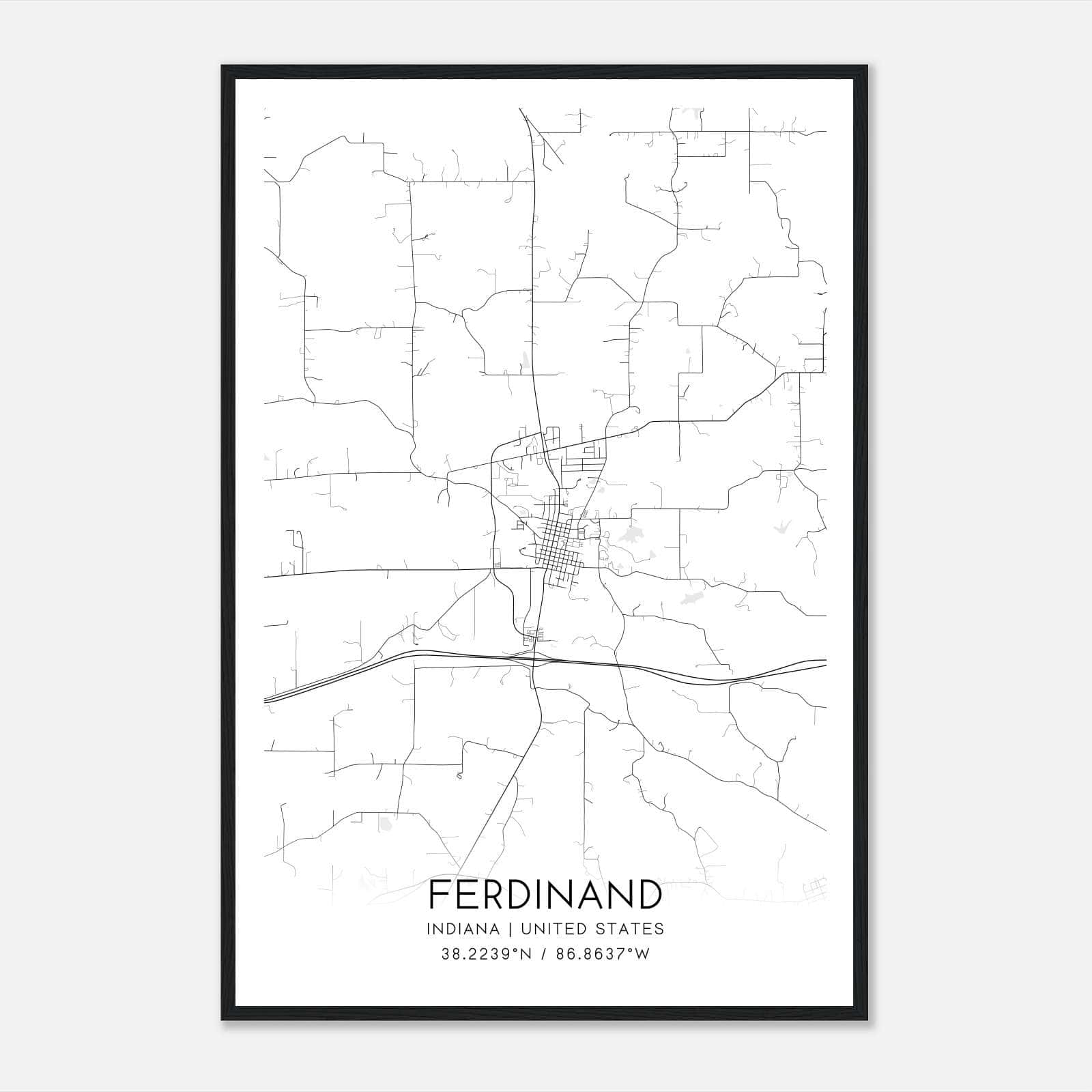 Ferdinand Indiana Map Poster, Modern Home Decor Wall Art Print - Custom ...
