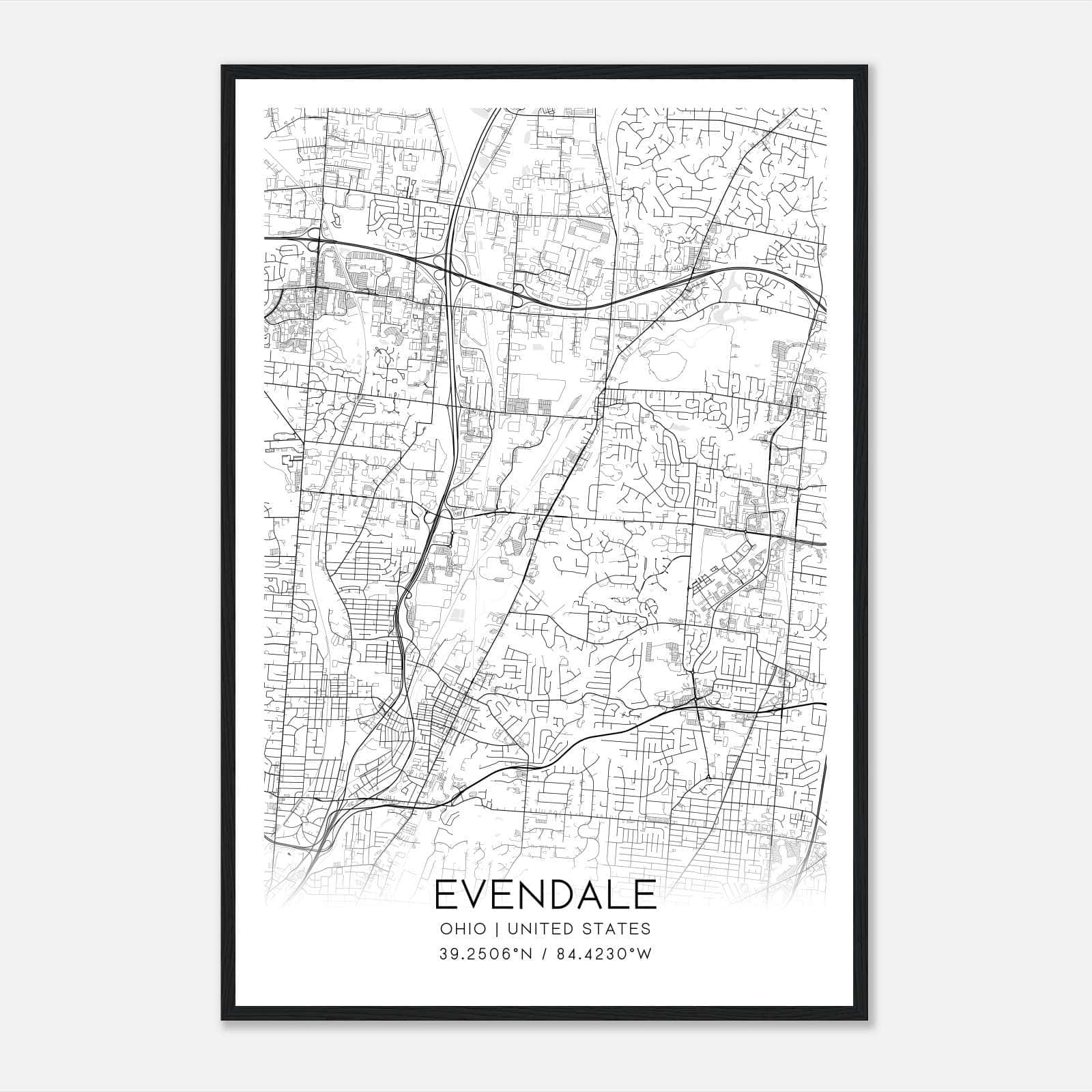 Evendale Ohio Map Poster, Modern Home Decor Wall Art Print - Custom Maps & Posters