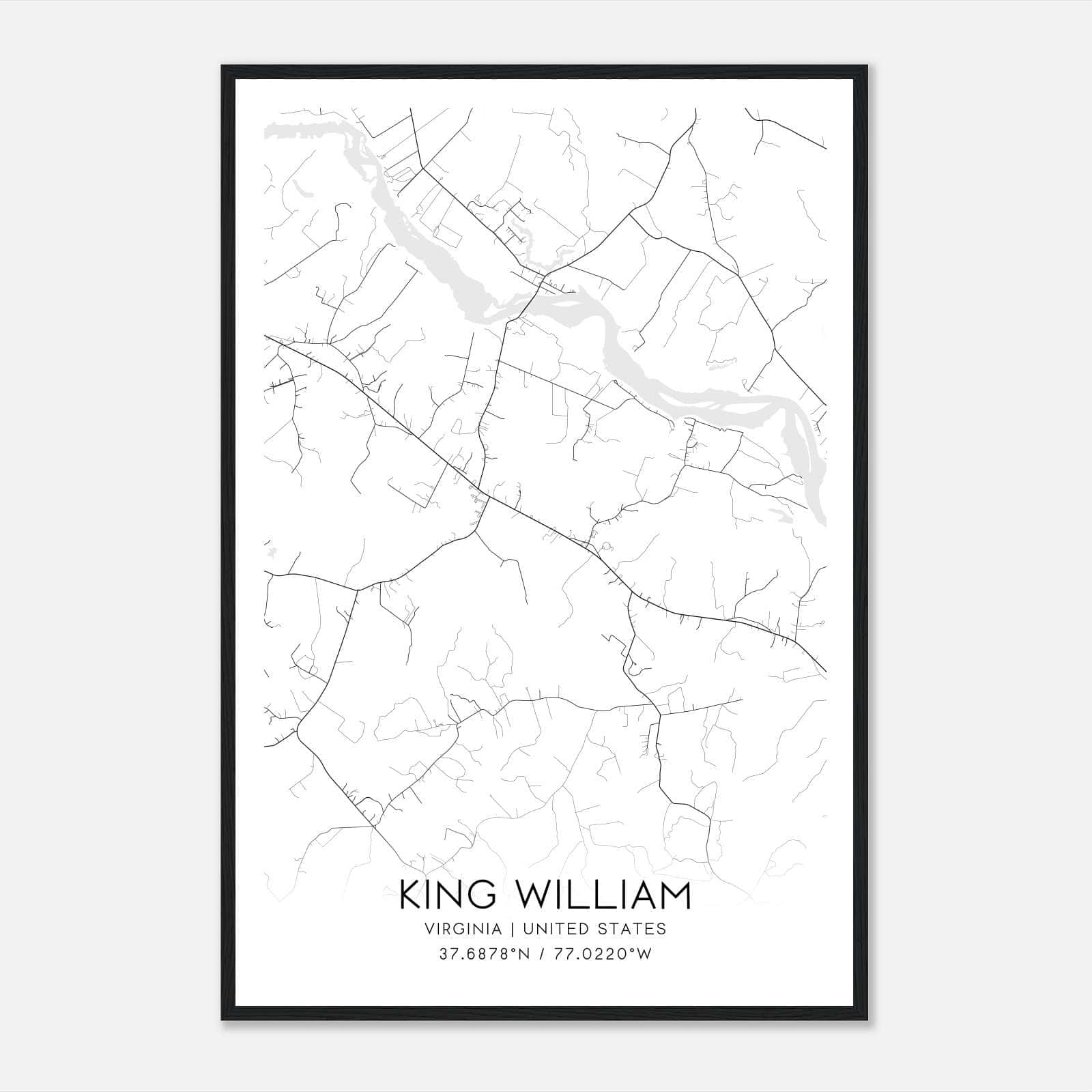King William Virginia Map Poster, Modern Home Decor Wall Art Print ...
