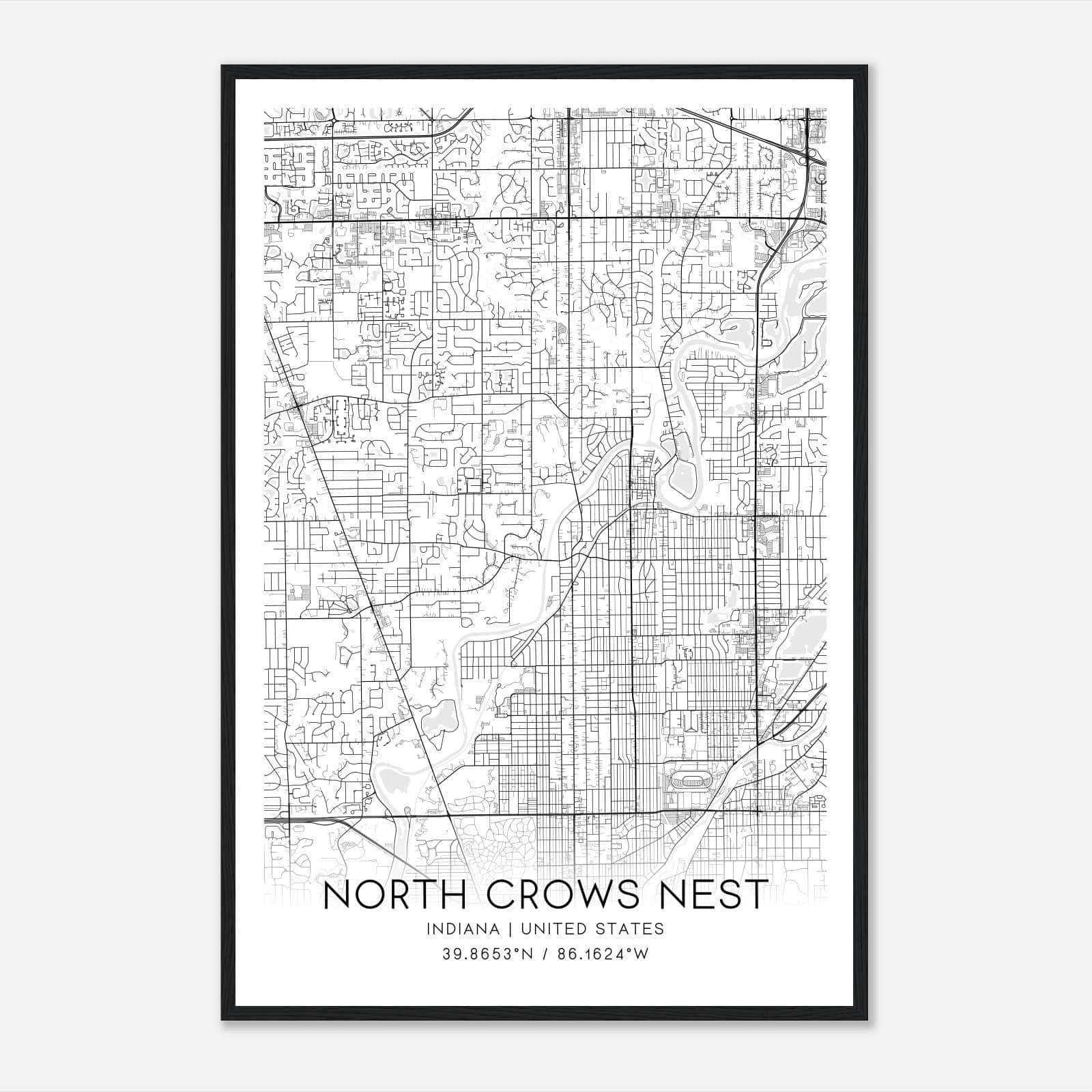 North Crows Nest Indiana Map Poster, Modern Home Decor Wall Art Print ...