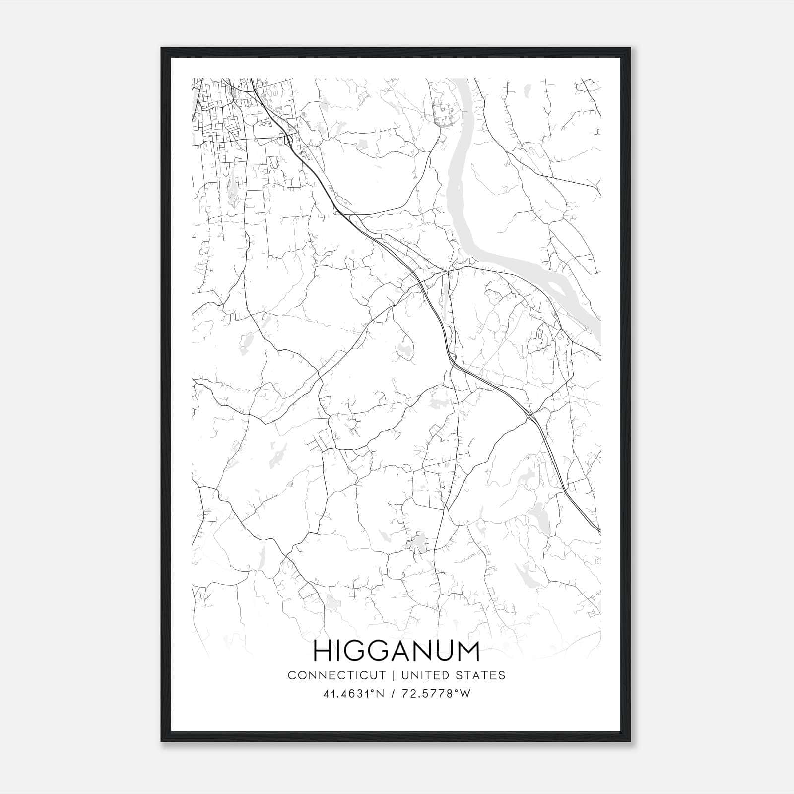 Higganum Connecticut Map Poster, Modern Home Decor Wall Art Print - Custom Maps & Posters