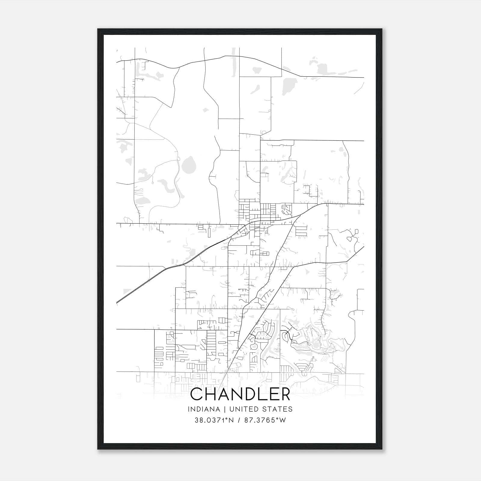 Chandler Indiana Map Poster, Modern Home Decor Wall Art Print - Custom ...