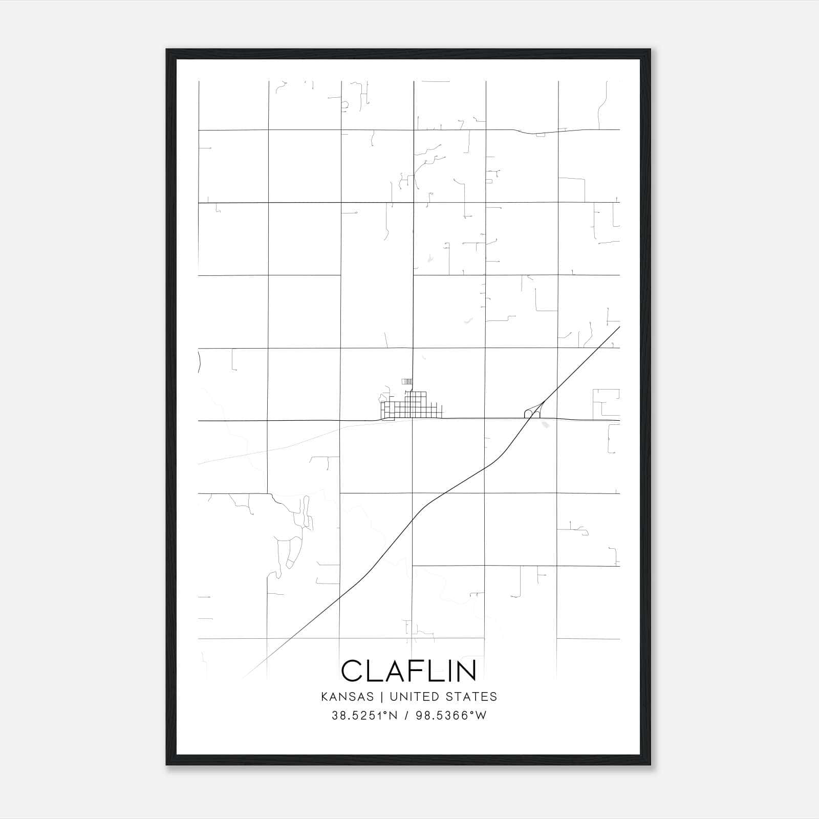 Claflin Kansas Map Poster, Modern Home Decor Wall Art Print - Custom ...