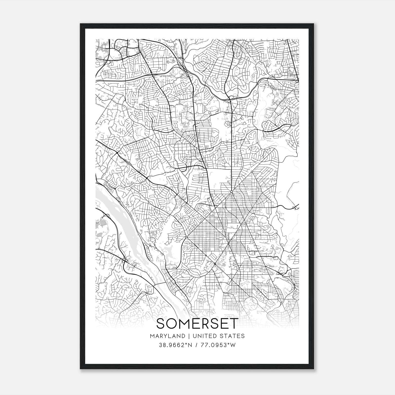 Somerset Maryland Map Poster, Modern Home Decor Wall Art Print - Custom ...