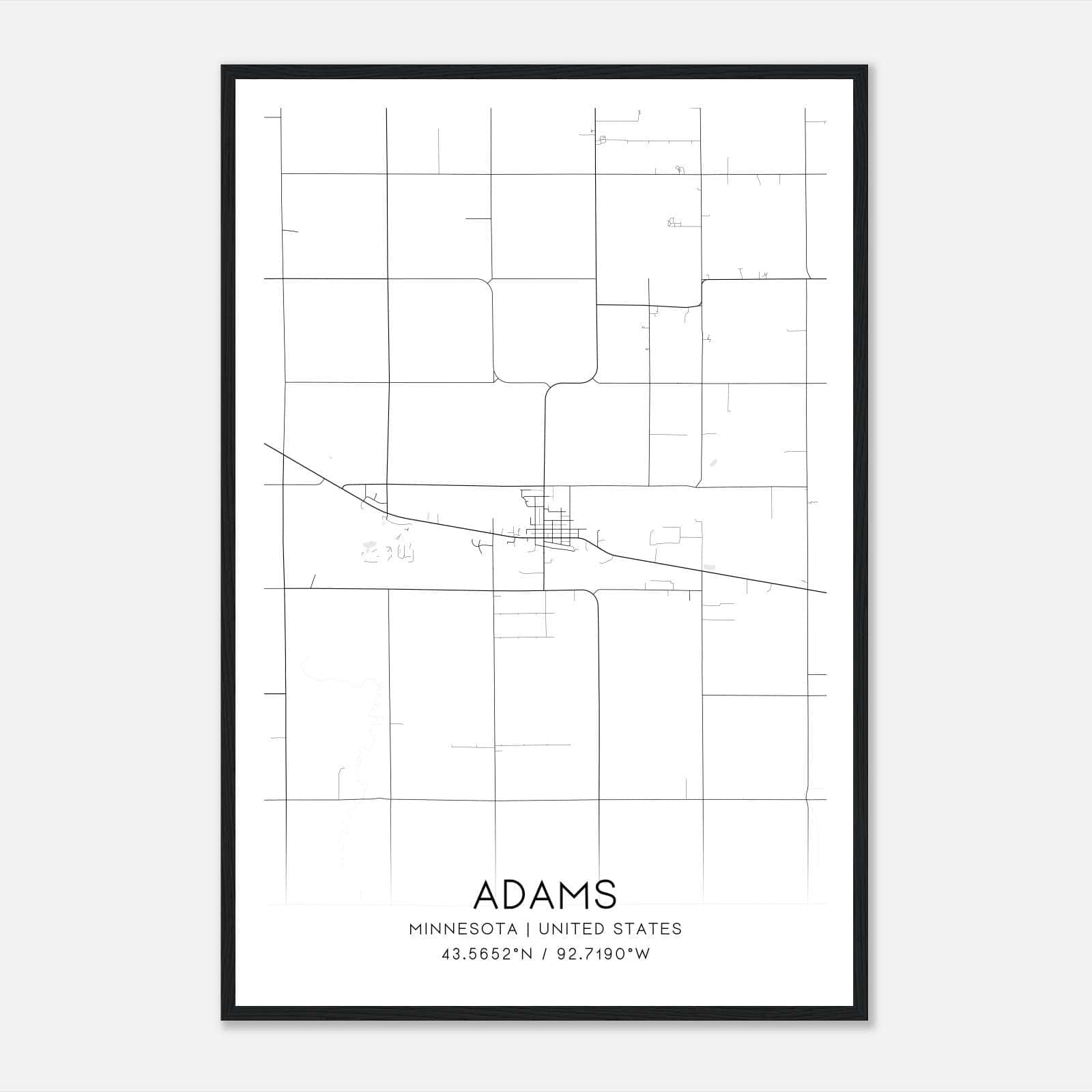 Adams Minnesota Map Poster, Modern Home Decor Wall Art Print - Custom ...