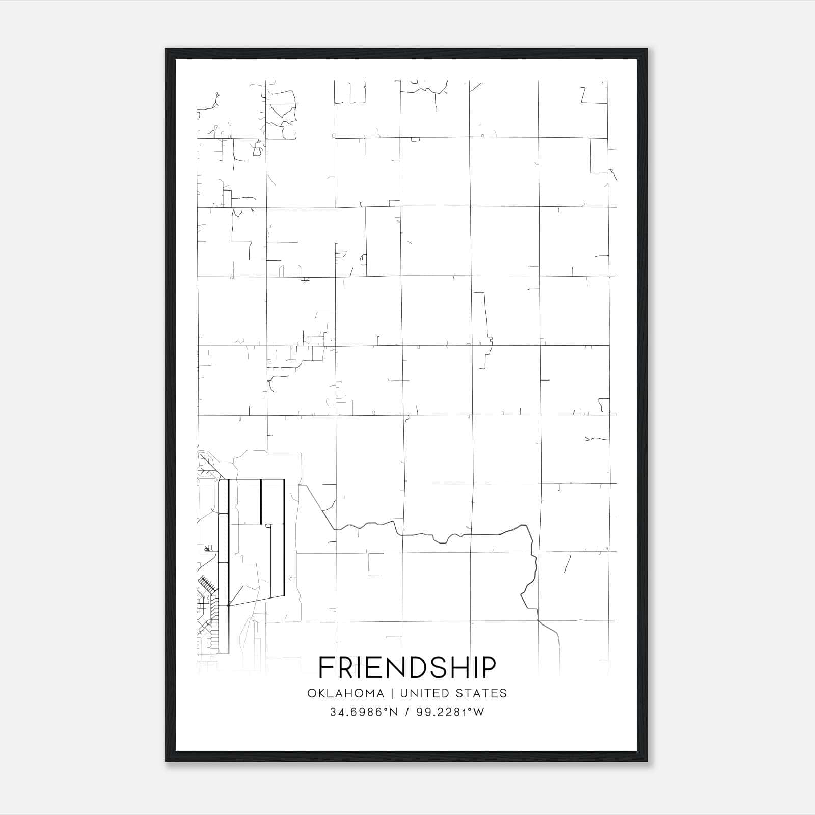 Friendship Oklahoma Map Poster, Modern Home Decor Wall Art Print ...
