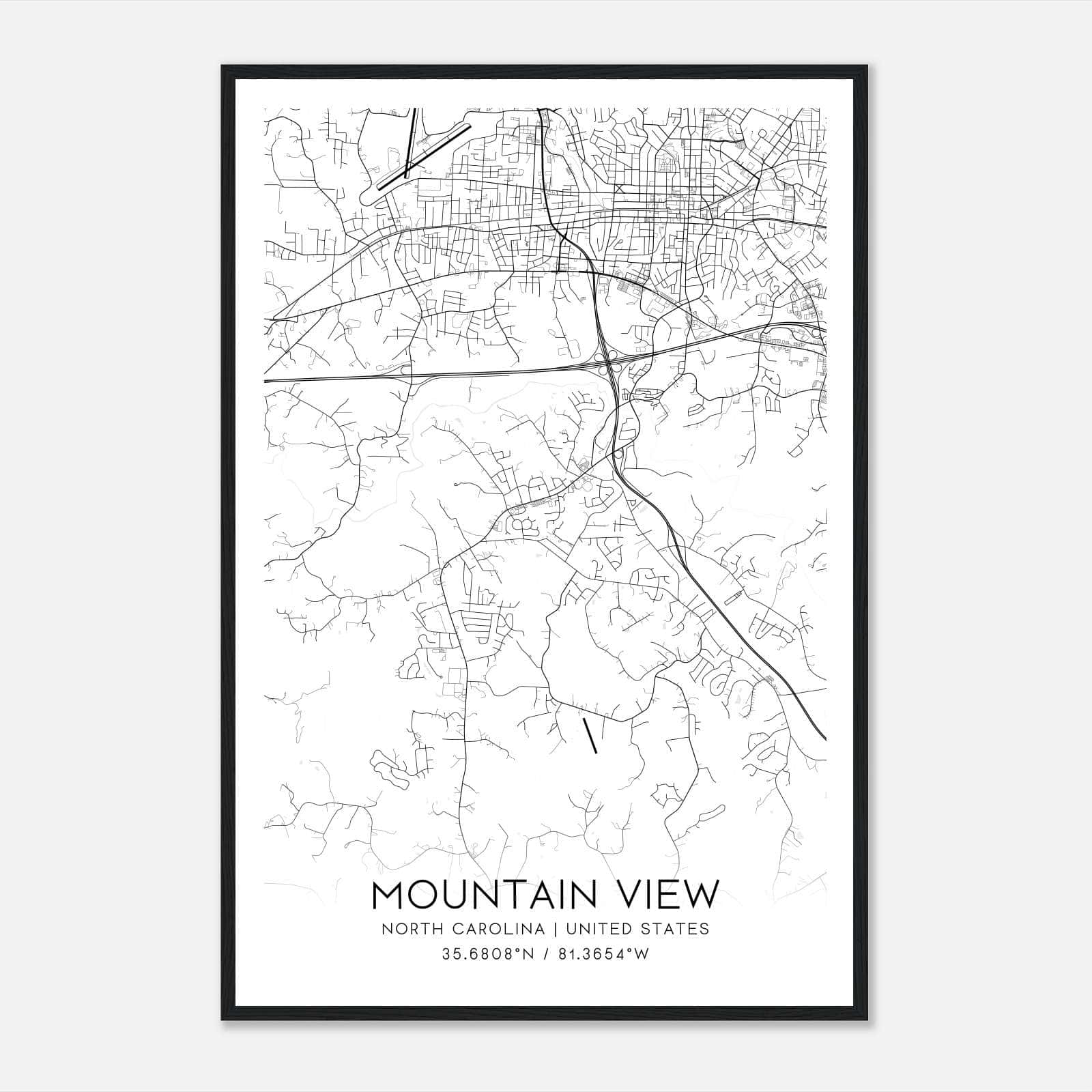 Mountain View North Carolina Map Poster, Modern Home Decor Wall Art ...