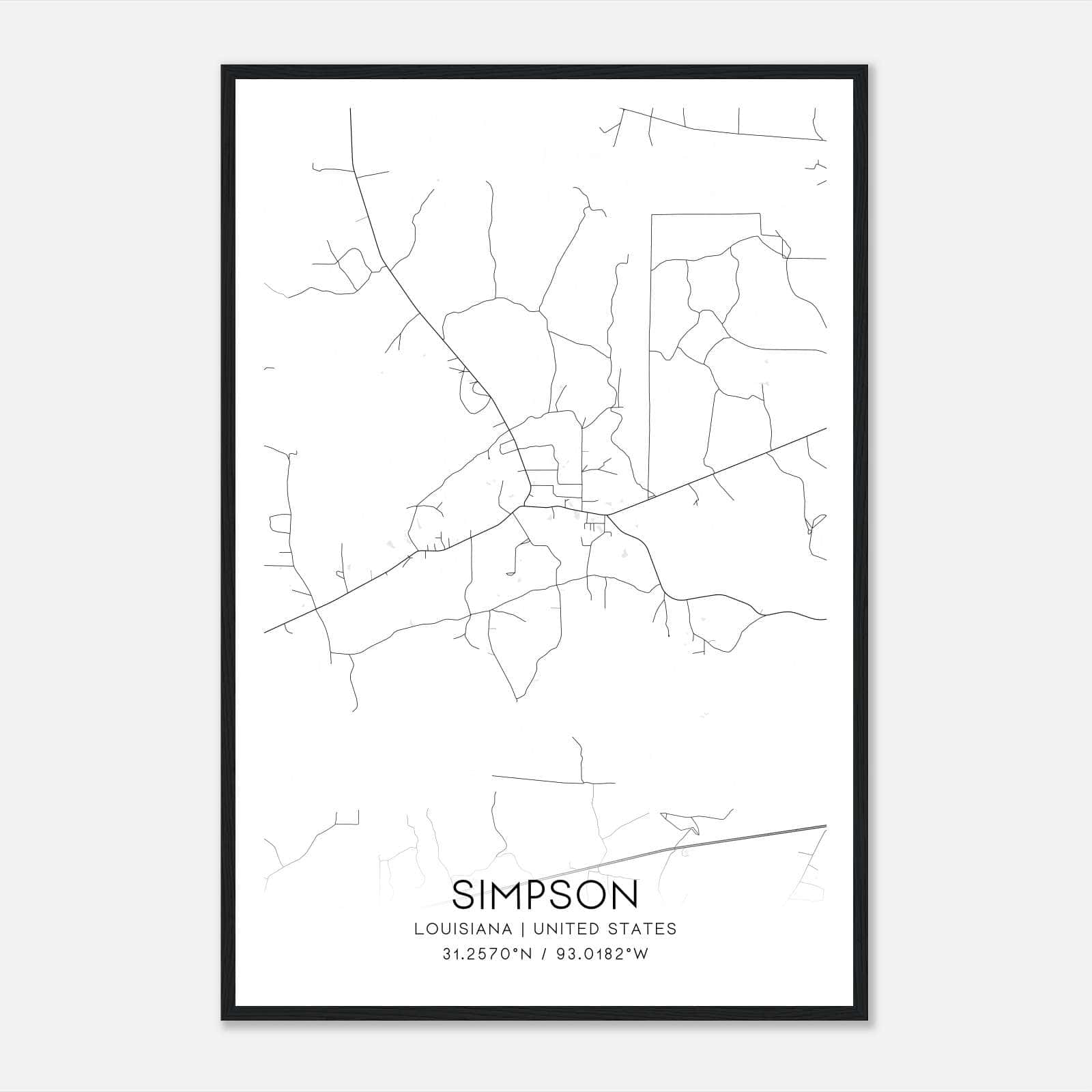 Simpson Louisiana Map Poster, Modern Home Decor Wall Art Print - Custom ...