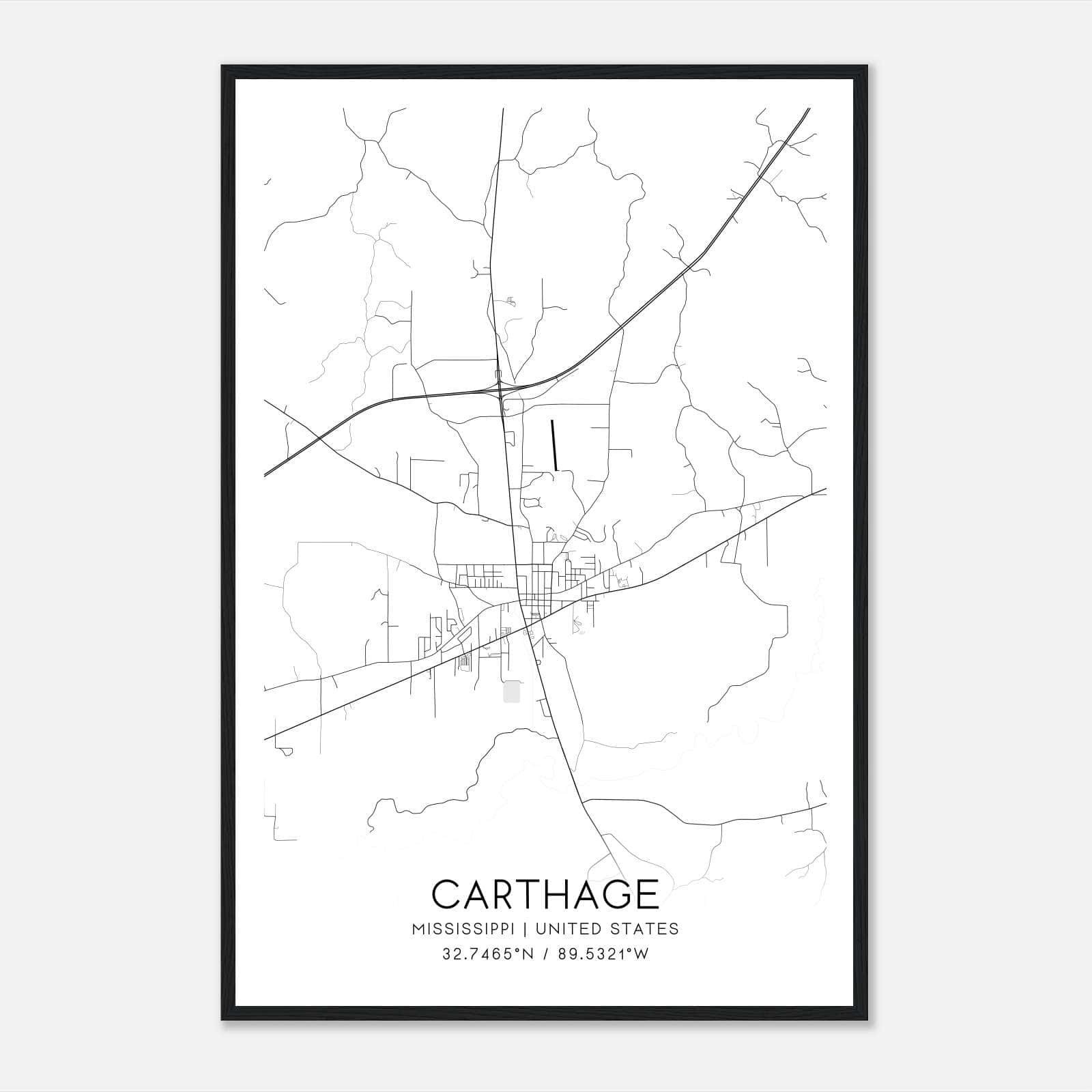Carthage Mississippi Map Poster, Modern Home Decor Wall Art Print ...