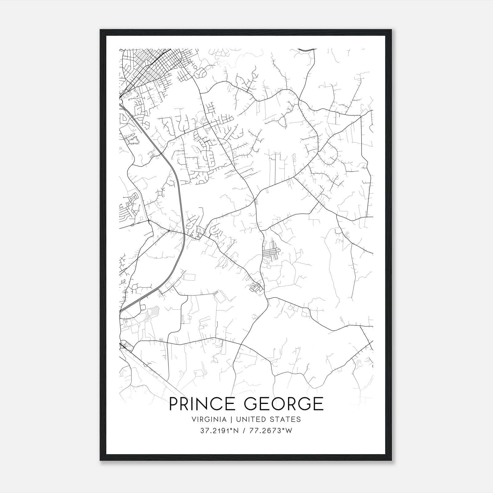 Prince George Virginia Map Poster, Modern Home Decor Wall Art Print ...