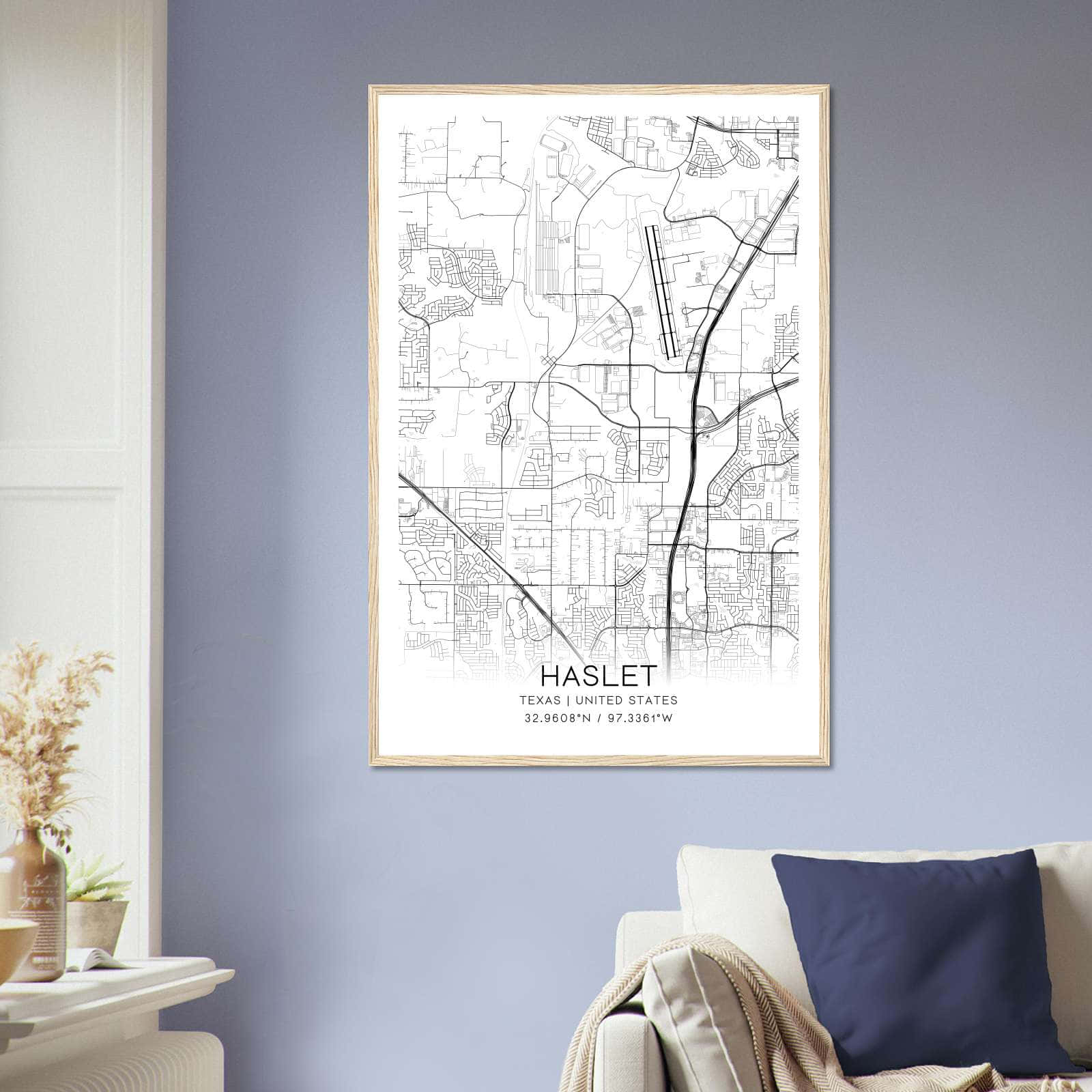 Haslet Texas Map Poster, Modern Home Decor Wall Art Print - Custom Maps ...