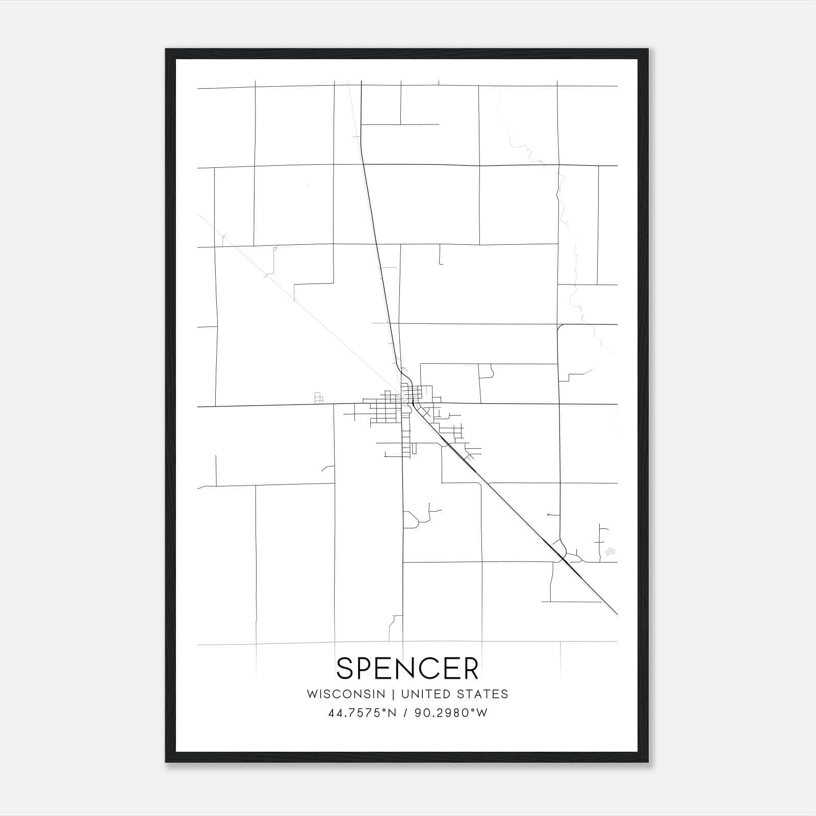 Spencer Wisconsin Map Poster, Modern Home Decor Wall Art Print - Custom ...