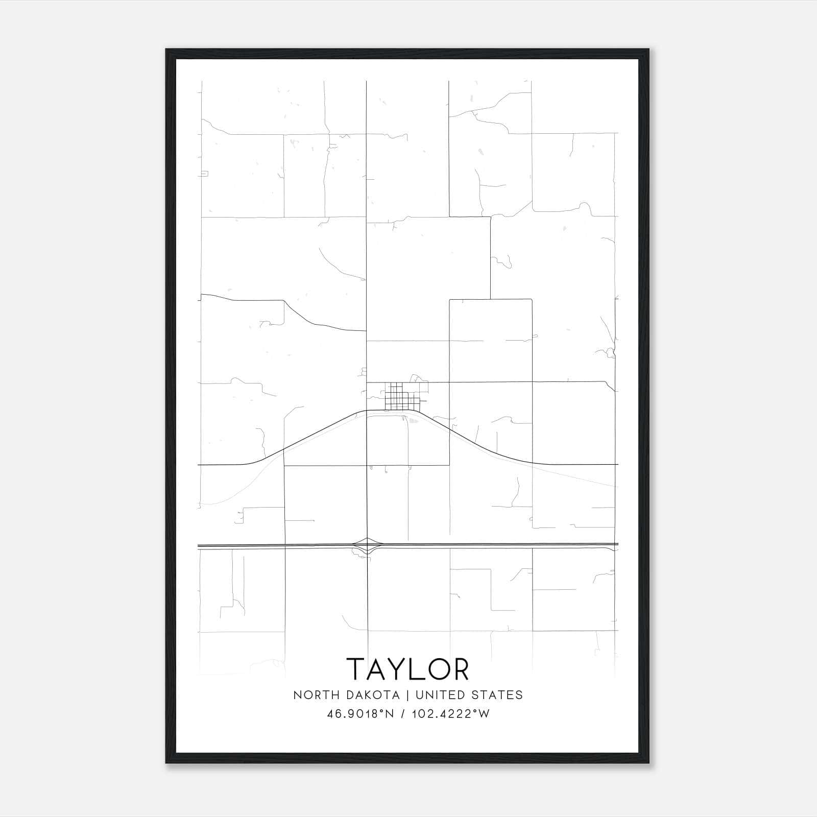 Taylor North Dakota Map Poster, Modern Home Decor Wall Art Print ...