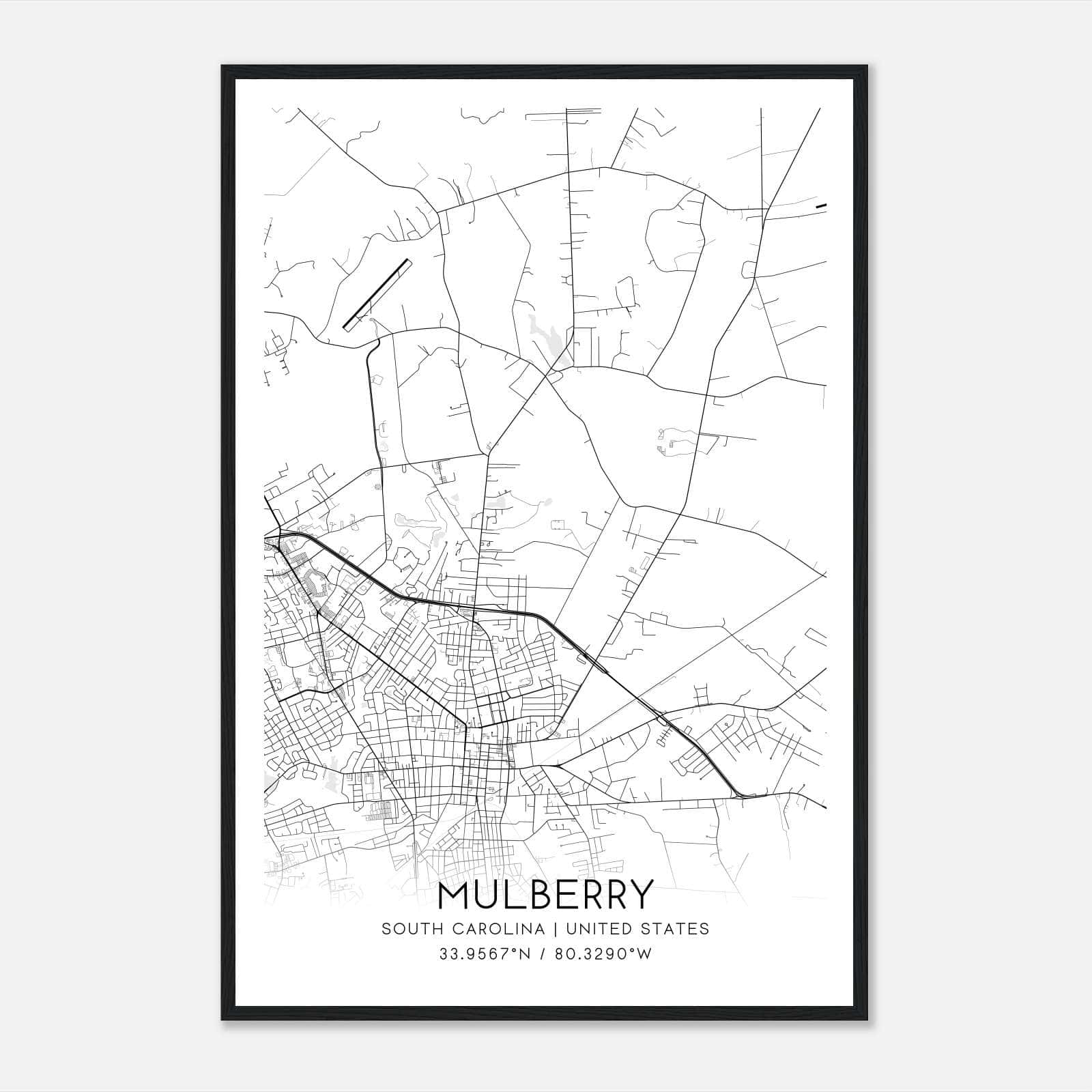 Mulberry South Carolina Map Poster, Modern Home Decor Wall Art Print ...