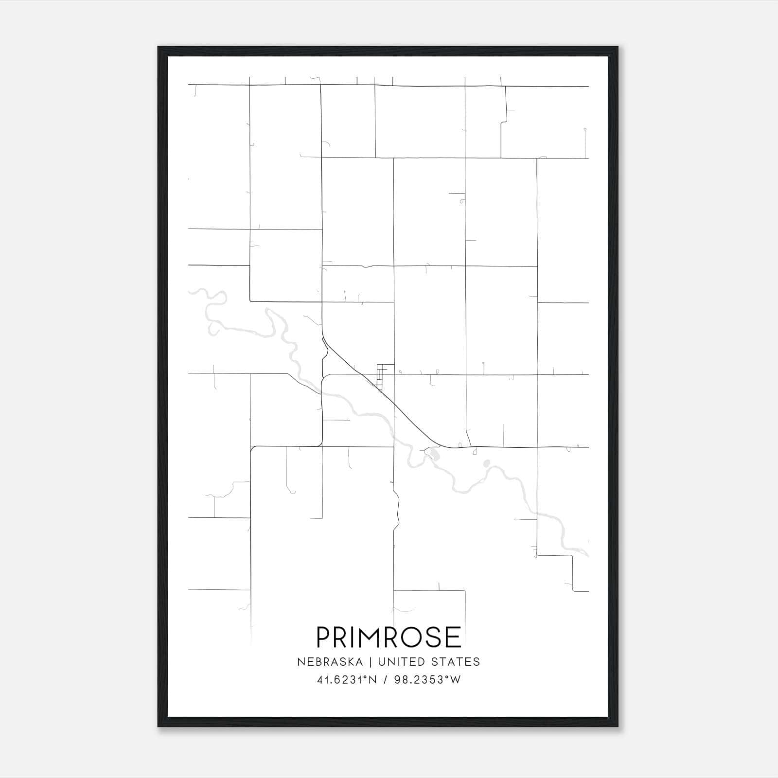Primrose Nebraska Map Poster, Modern Home Decor Wall Art Print - Custom ...