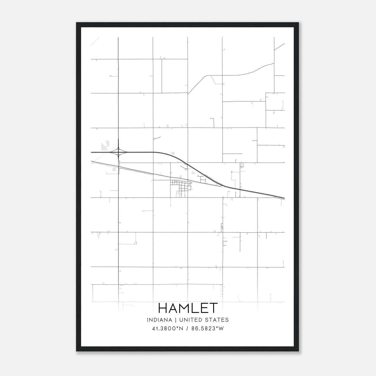 Hamlet Indiana Map Poster, Modern Home Decor Wall Art Print - Custom ...