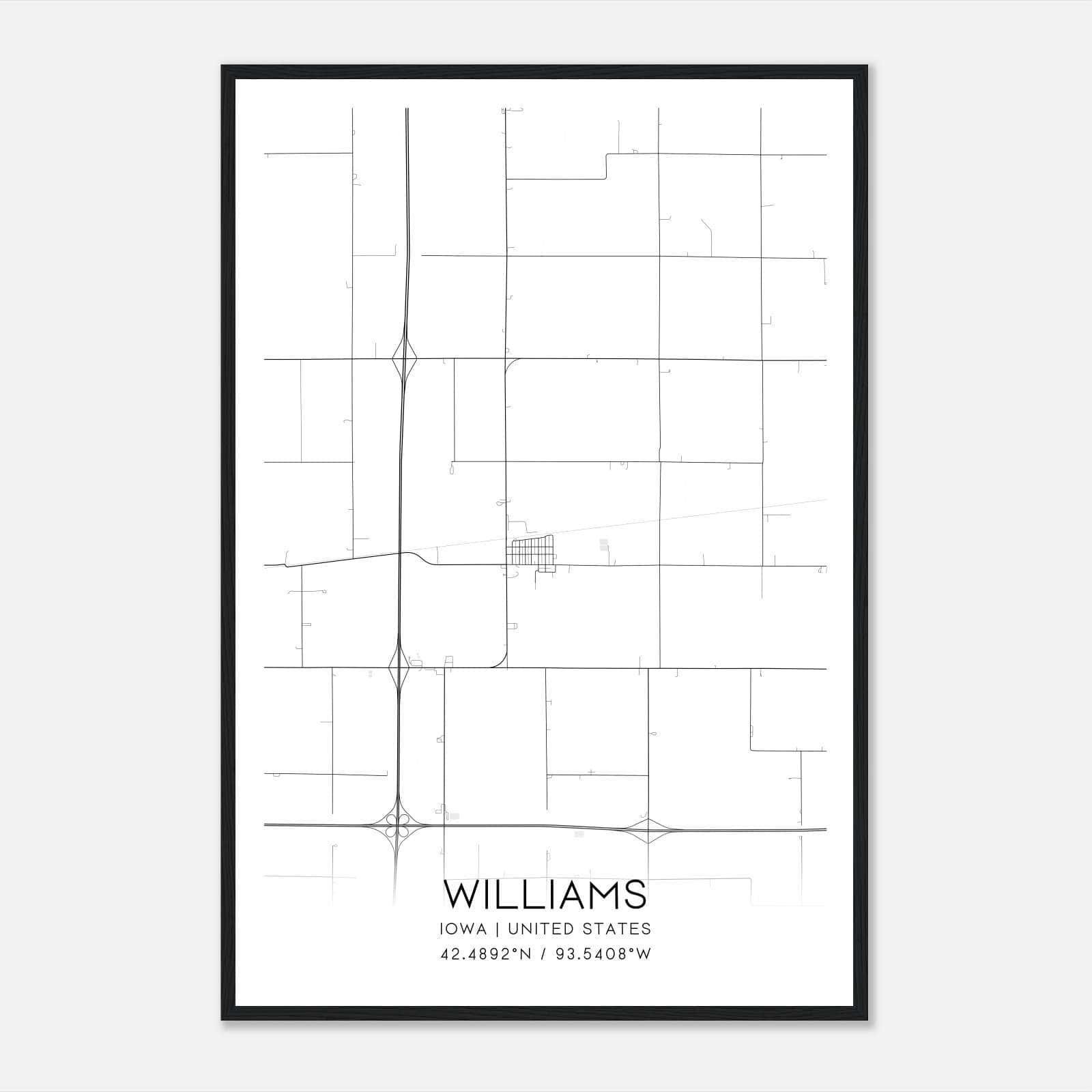 Williams Iowa Map Poster, Modern Home Decor Wall Art Print - Custom ...