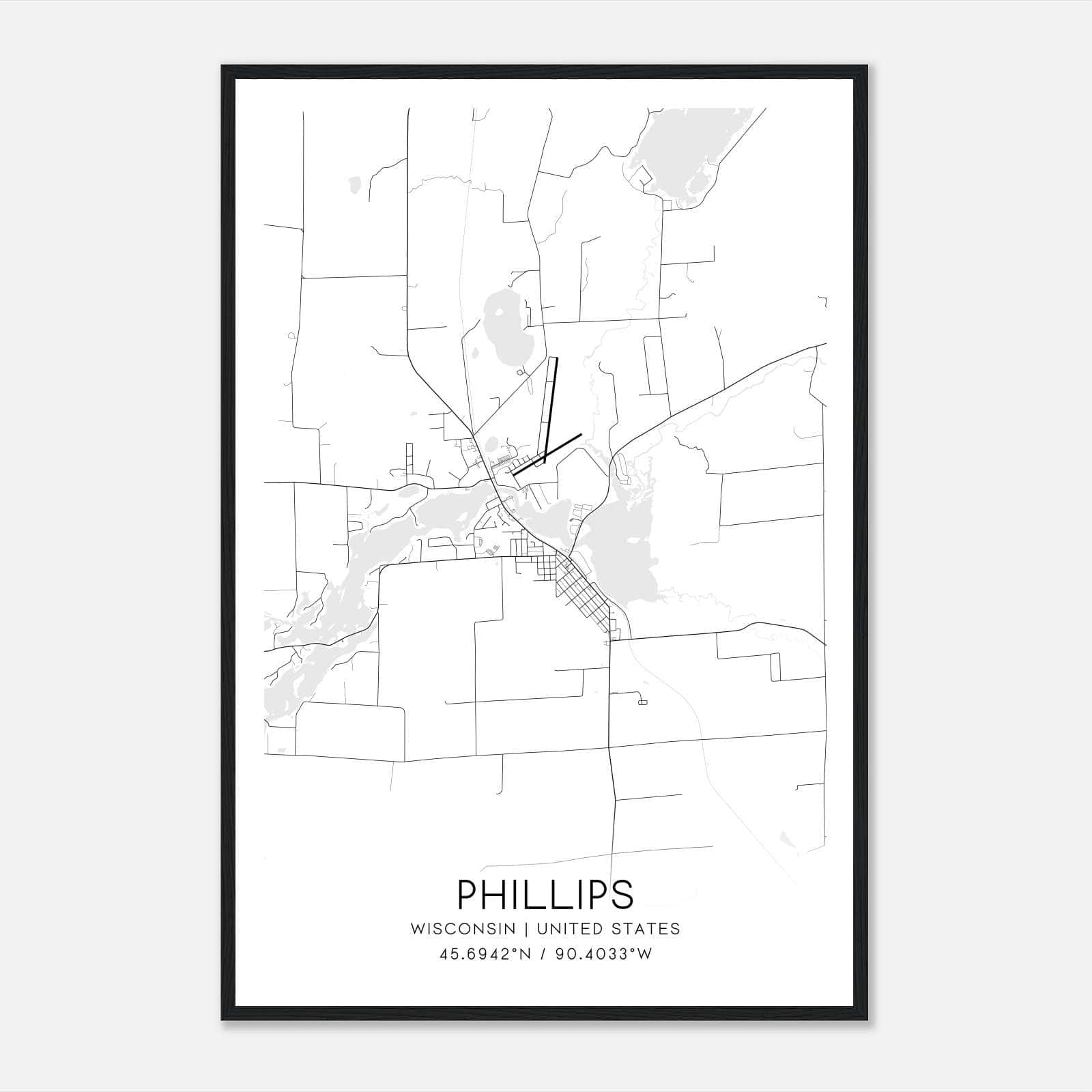 Phillips Wisconsin Map Poster, Modern Home Decor Wall Art Print ...