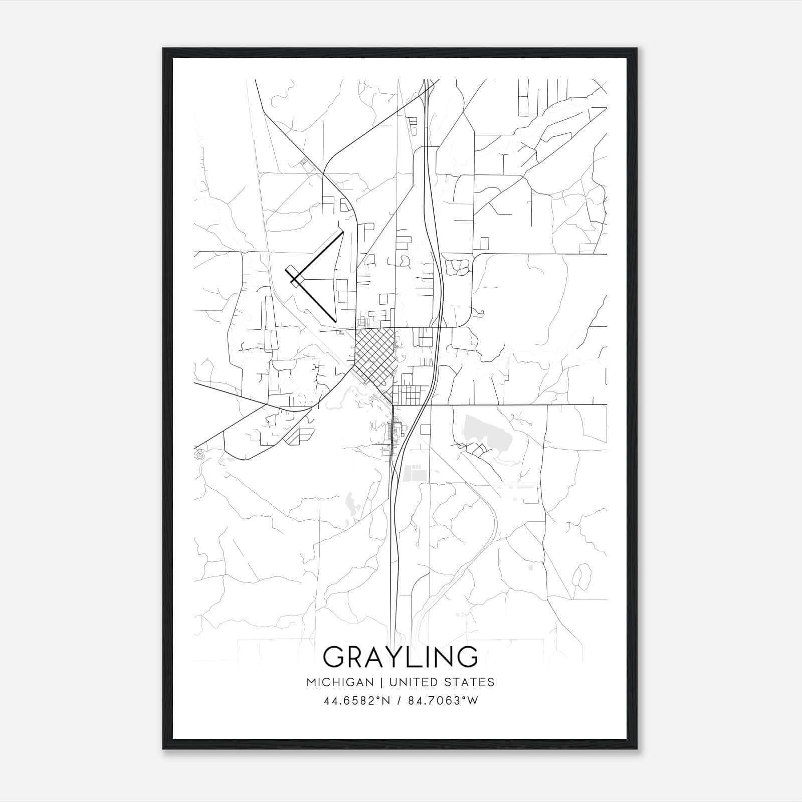 Grayling Michigan Map Poster, Modern Home Decor Wall Art Print - Custom ...
