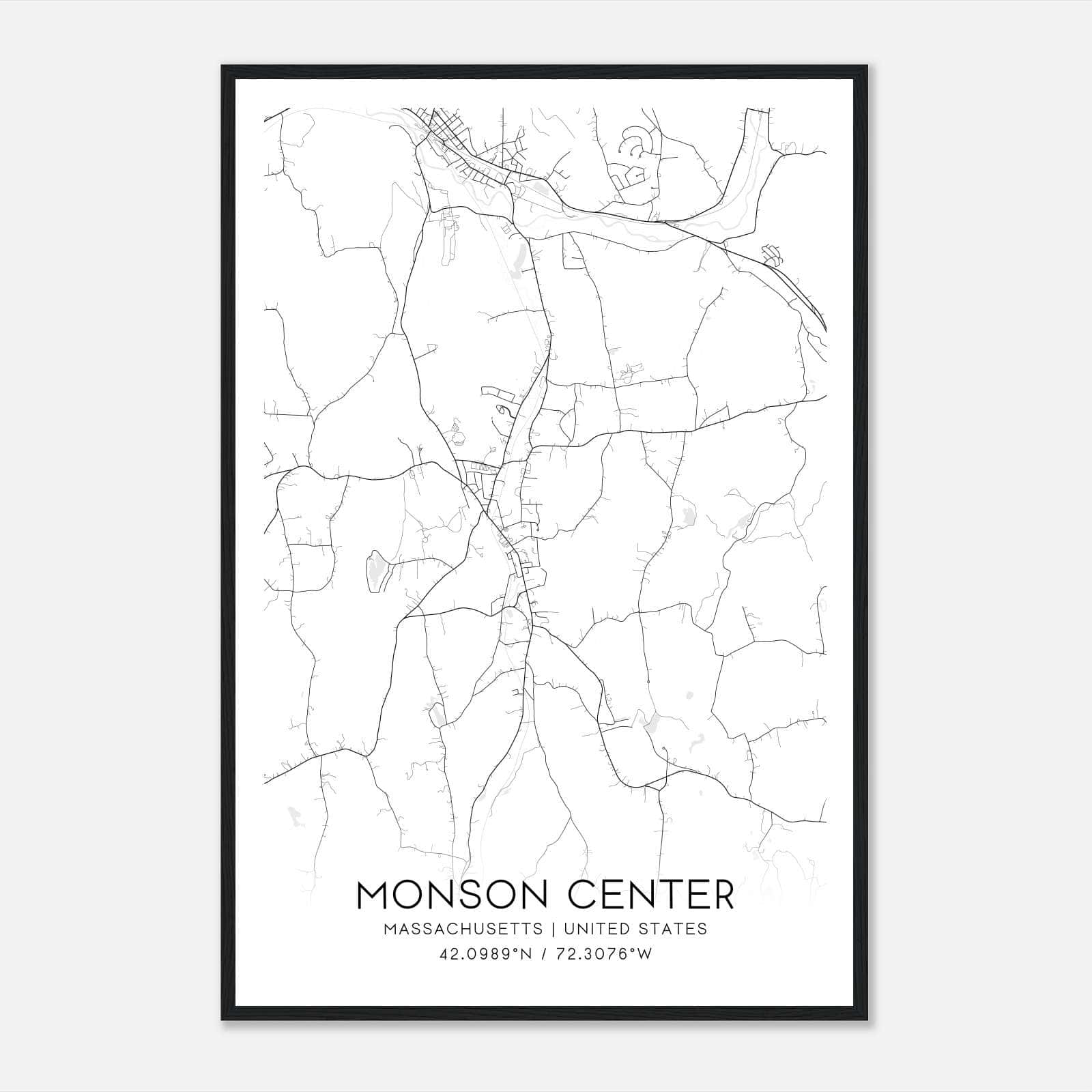 Monson Center Massachusetts Map Poster, Modern Home Decor Wall Art ...
