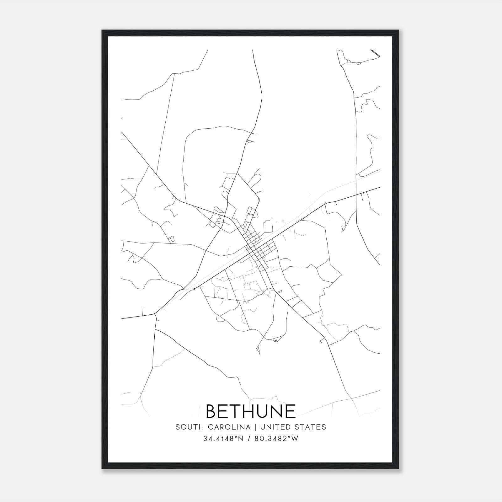 Bethune South Carolina Map Poster, Modern Home Decor Wall Art Print ...