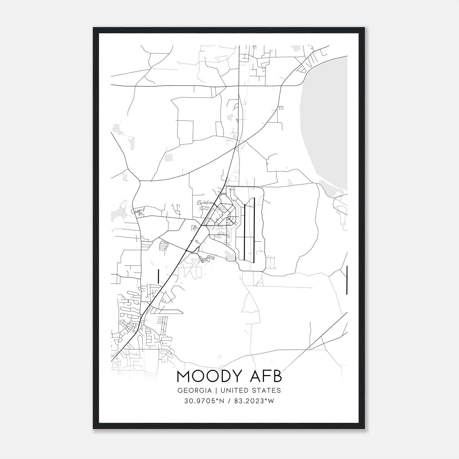 Moody Afb Georgia Map Poster, Modern Home Decor Wall Art Print - Custom ...
