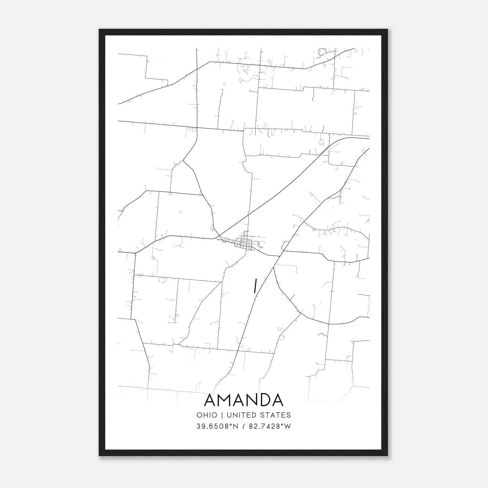 Amanda Ohio Map Poster, Modern Home Decor Wall Art Print - Custom Maps ...