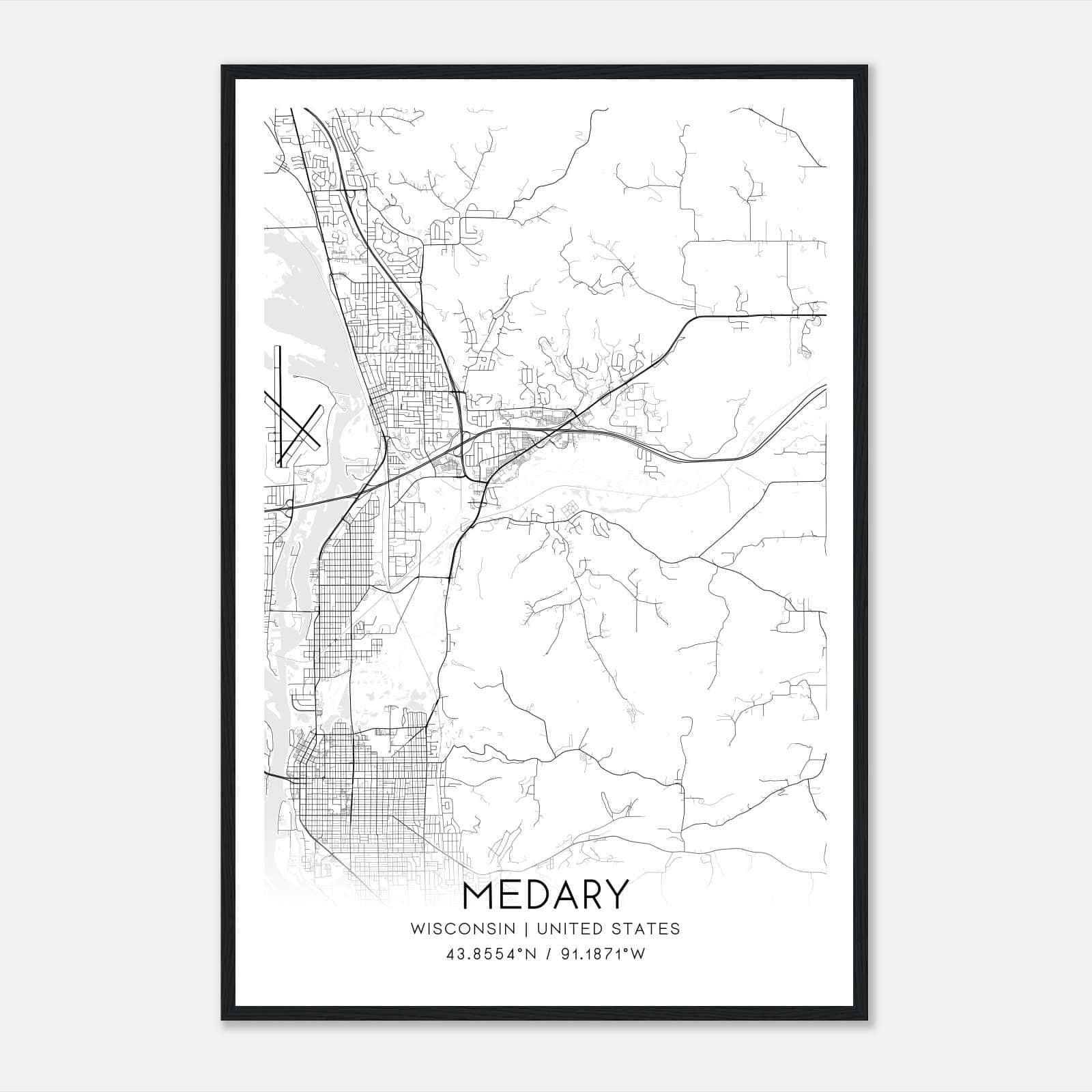 Medary Wisconsin Map Poster, Modern Home Decor Wall Art Print - Custom ...