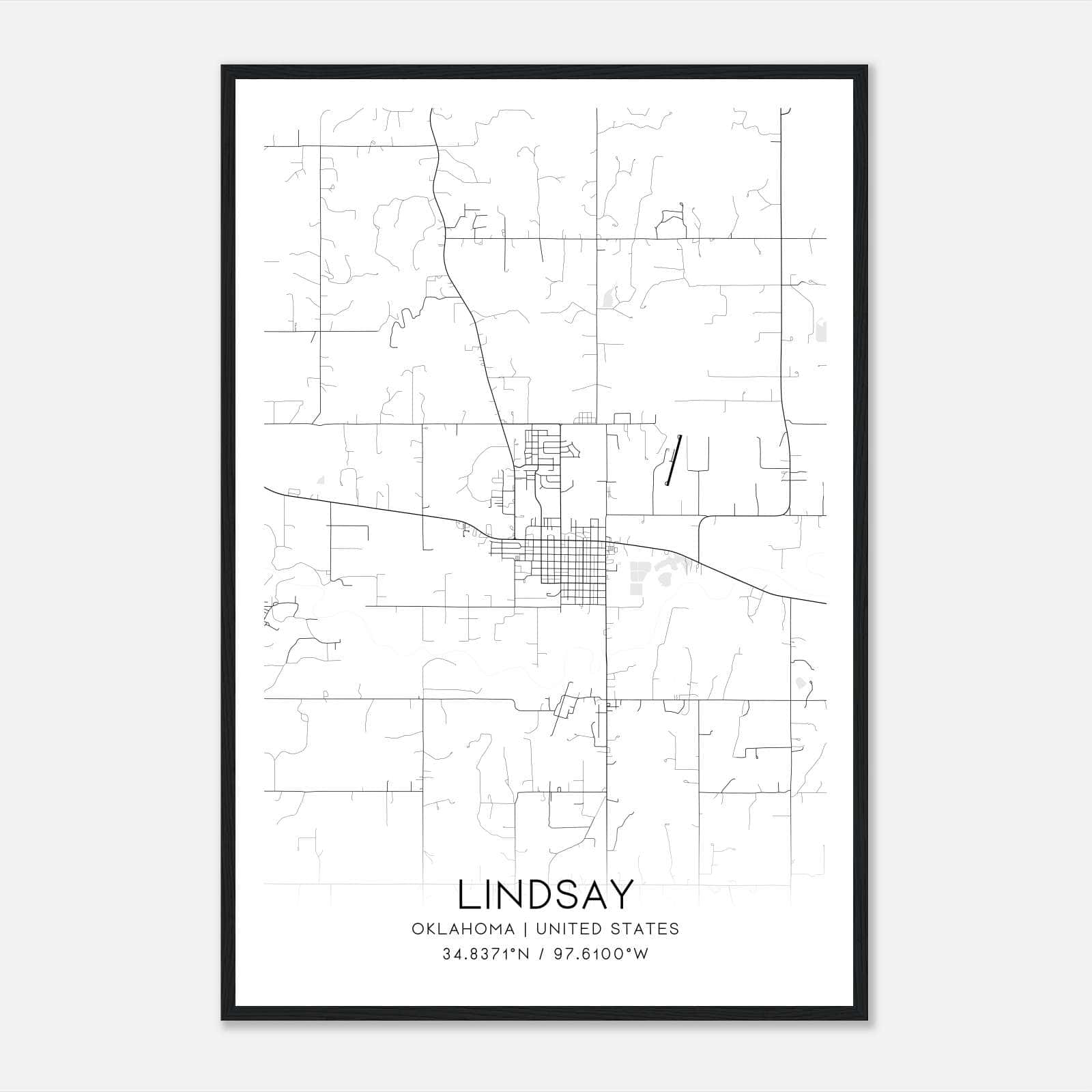 Lindsay Oklahoma Map Poster, Modern Home Decor Wall Art Print - Custom ...