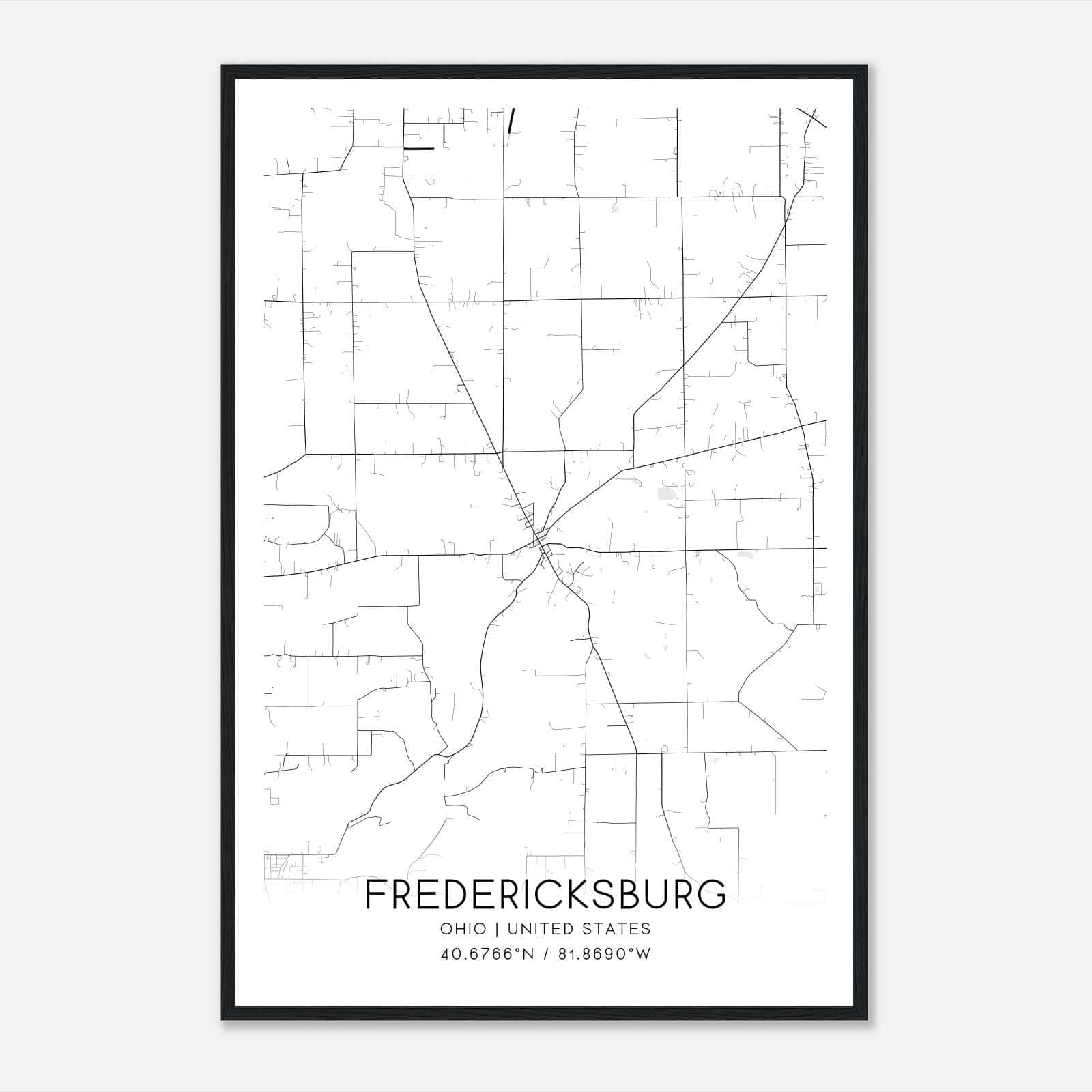 Fredericksburg Ohio Map Poster, Modern Home Decor Wall Art Print ...