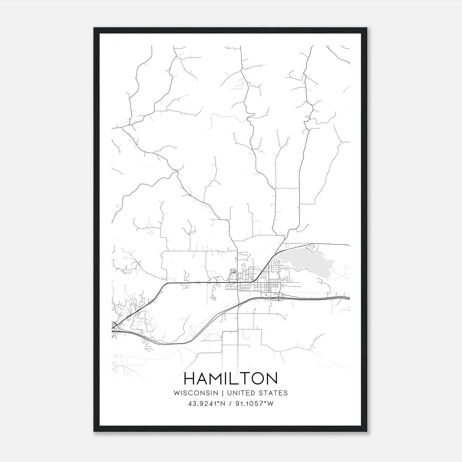 Hamilton Wisconsin Map Poster, Modern Home Decor Wall Art Print ...