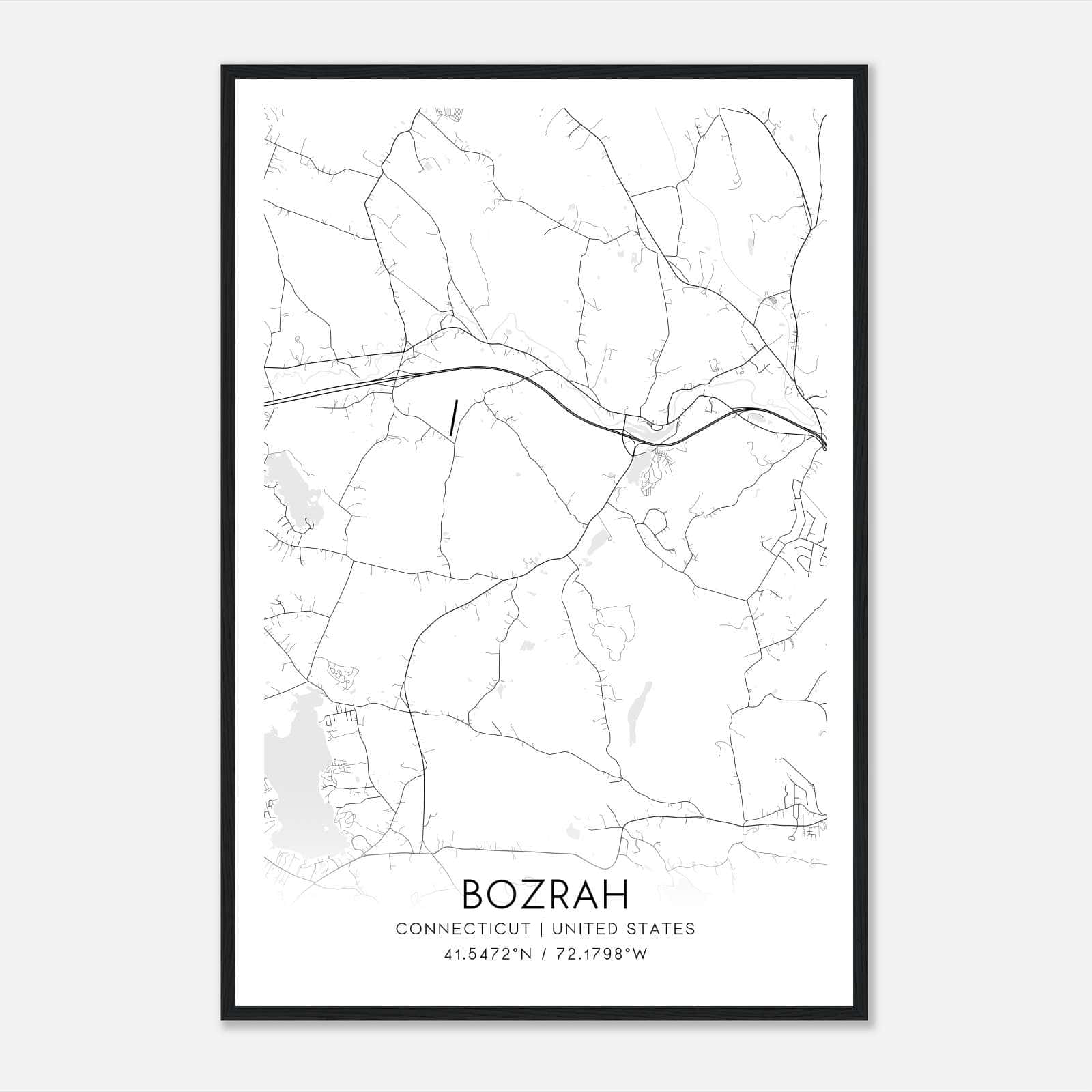 Bozrah Connecticut Map Poster, Modern Home Decor Wall Art Print ...