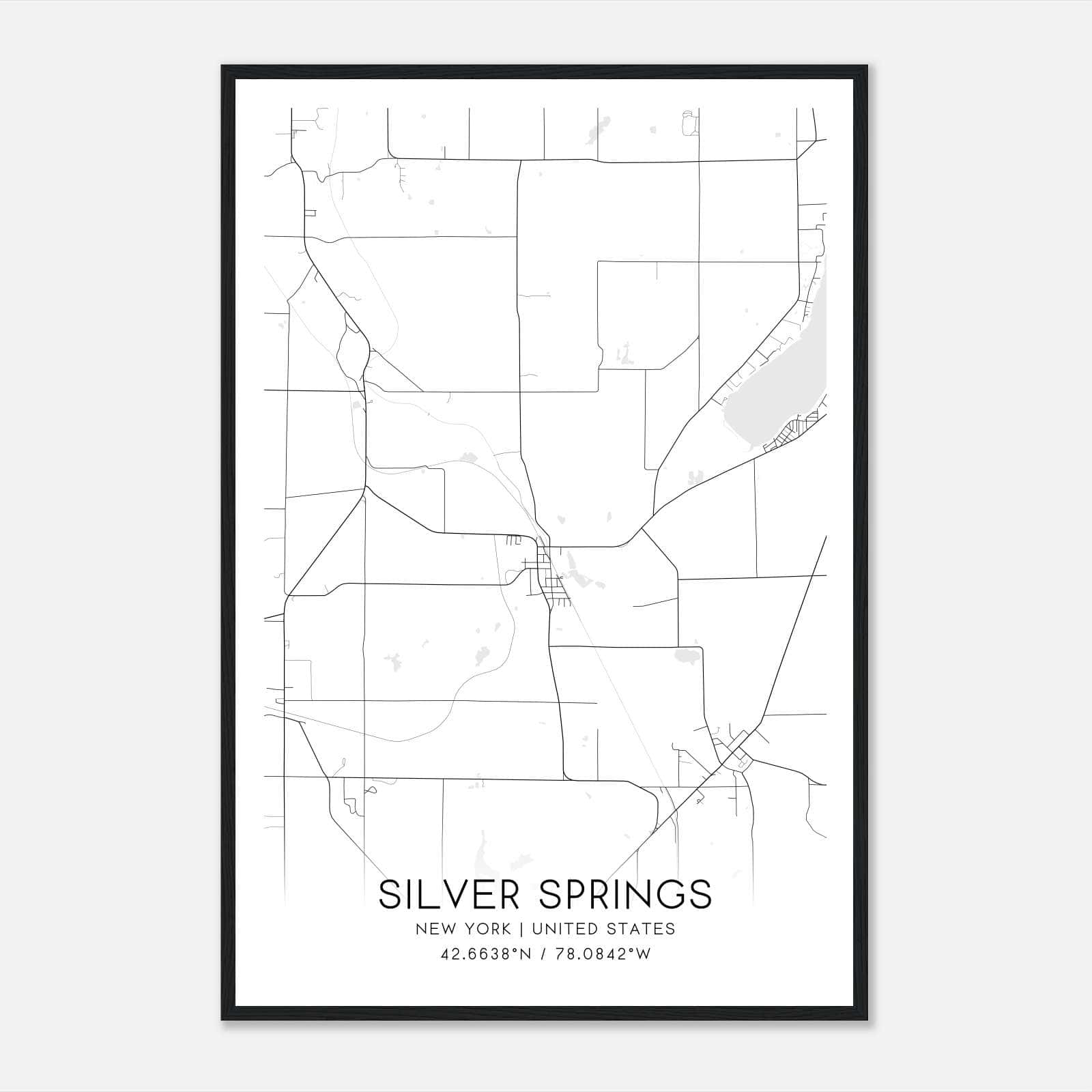 Silver Springs New York Map Poster, Modern Home Decor Wall Art Print ...