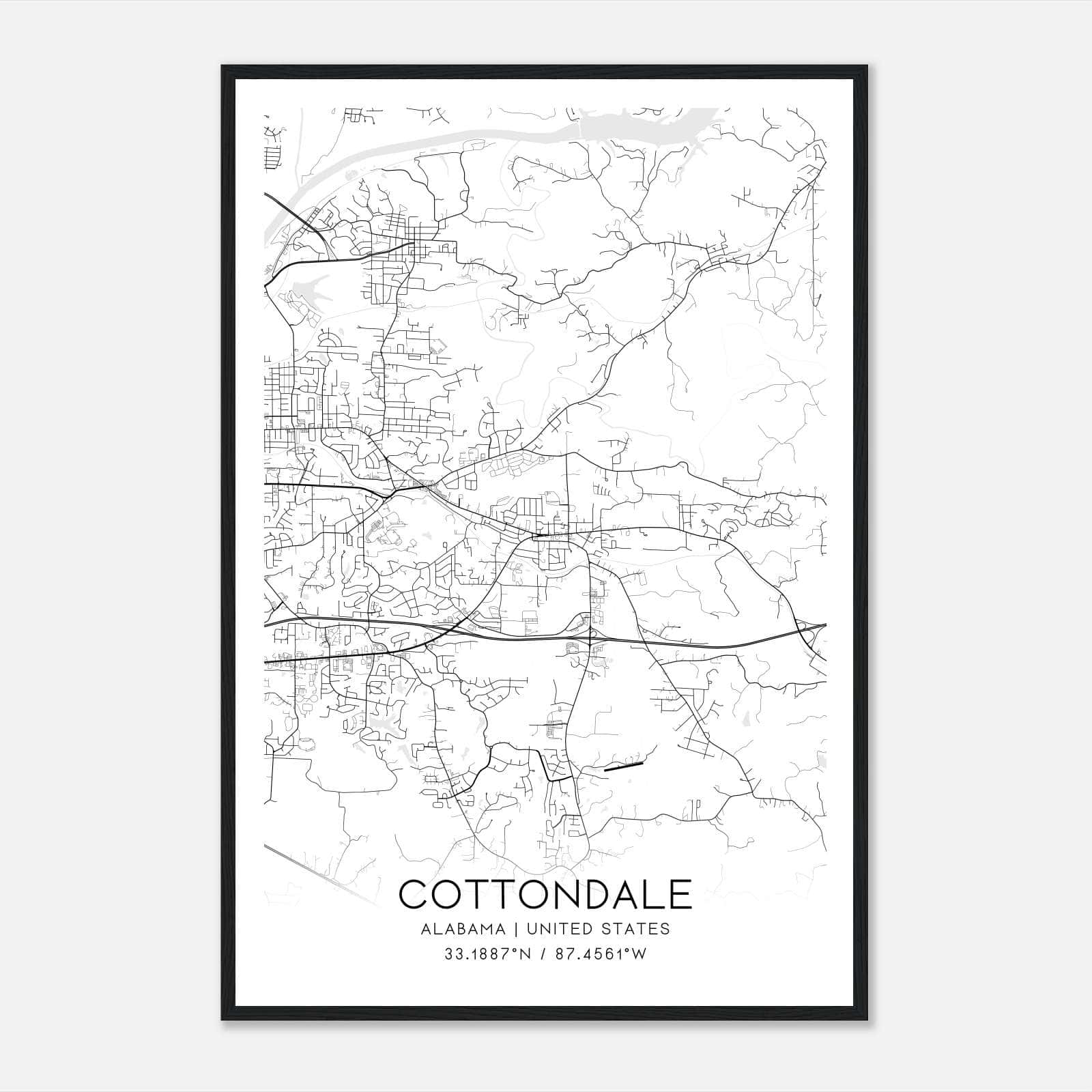 Cottondale Alabama Map Poster, Modern Home Decor Wall Art Print ...