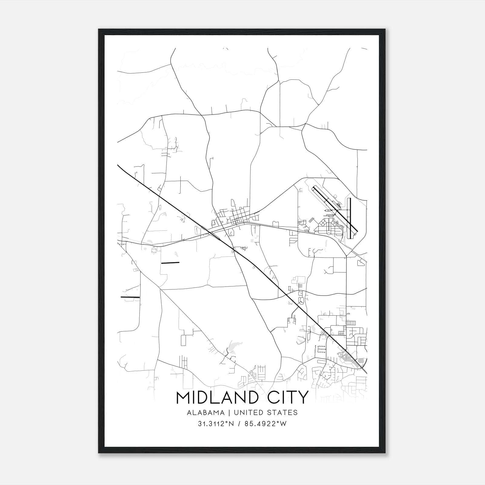 Midland City Alabama Map Poster, Modern Home Decor Wall Art Print ...