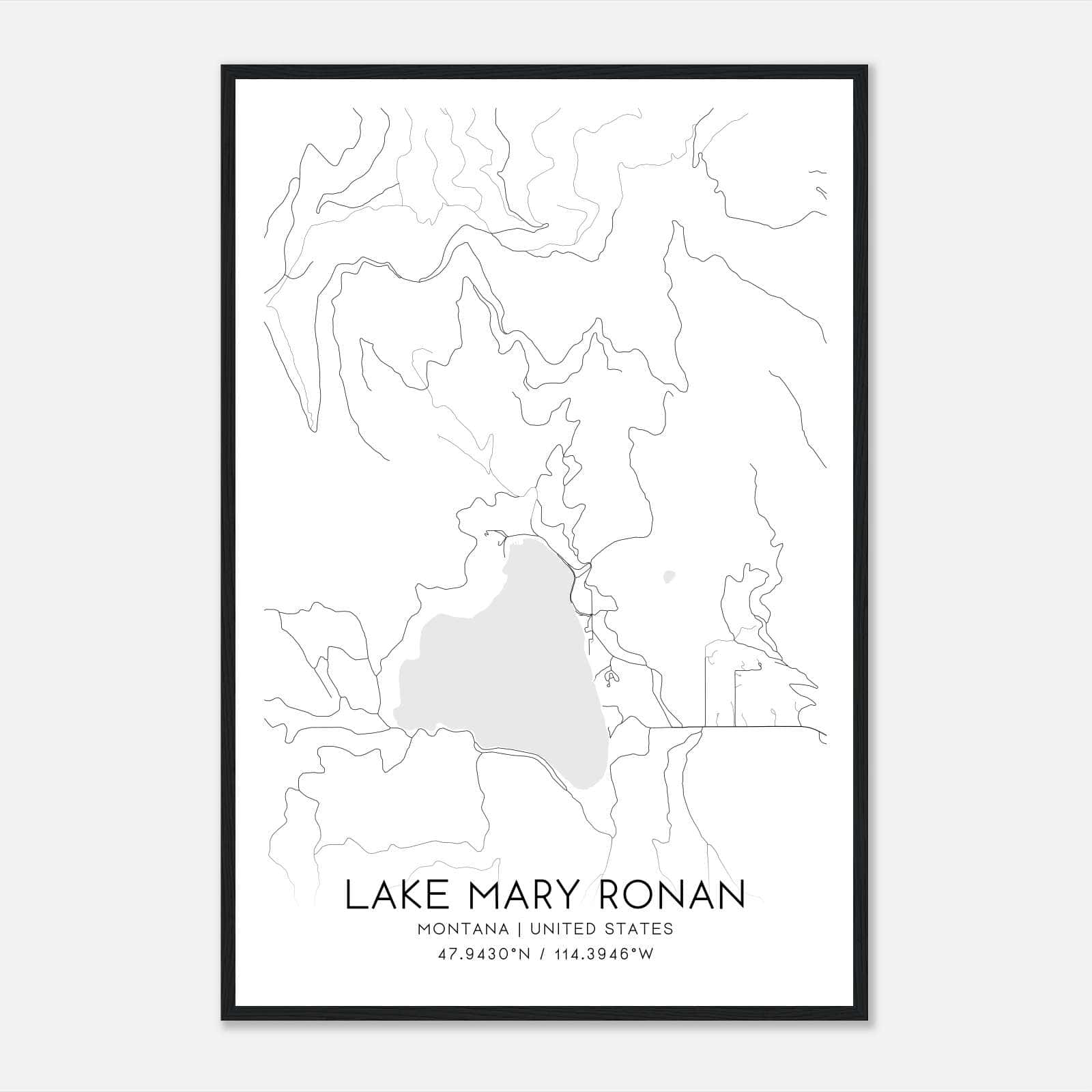 Lake Mary Ronan Montana Map Poster, Modern Home Decor Wall Art Print ...