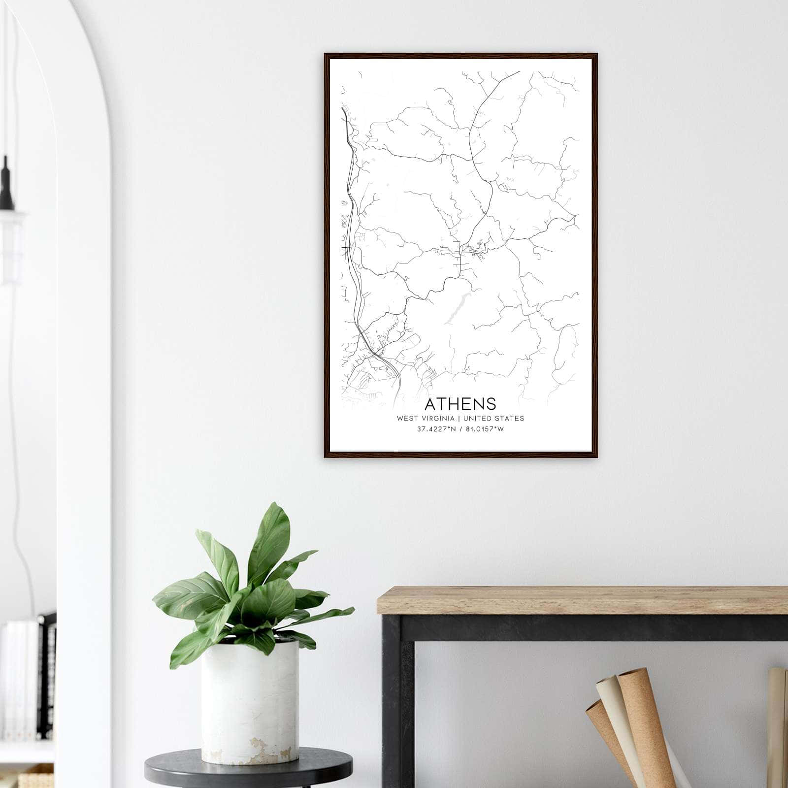Athens West Virginia Map Poster, Modern Home Decor Wall Art Print ...