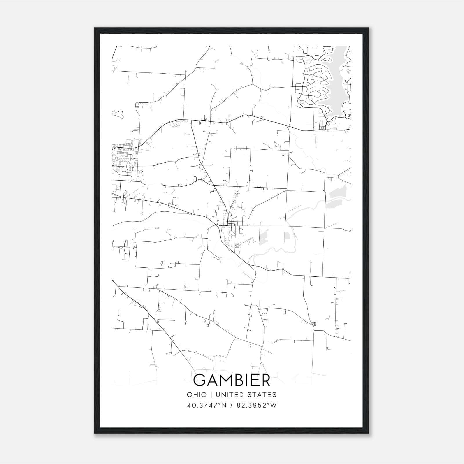 Gambier Ohio Map Poster, Modern Home Decor Wall Art Print - Custom Maps & Posters