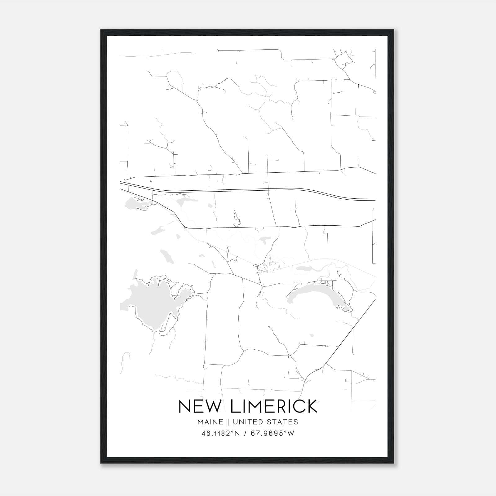 New Limerick Maine Map Poster, Modern Home Decor Wall Art Print ...