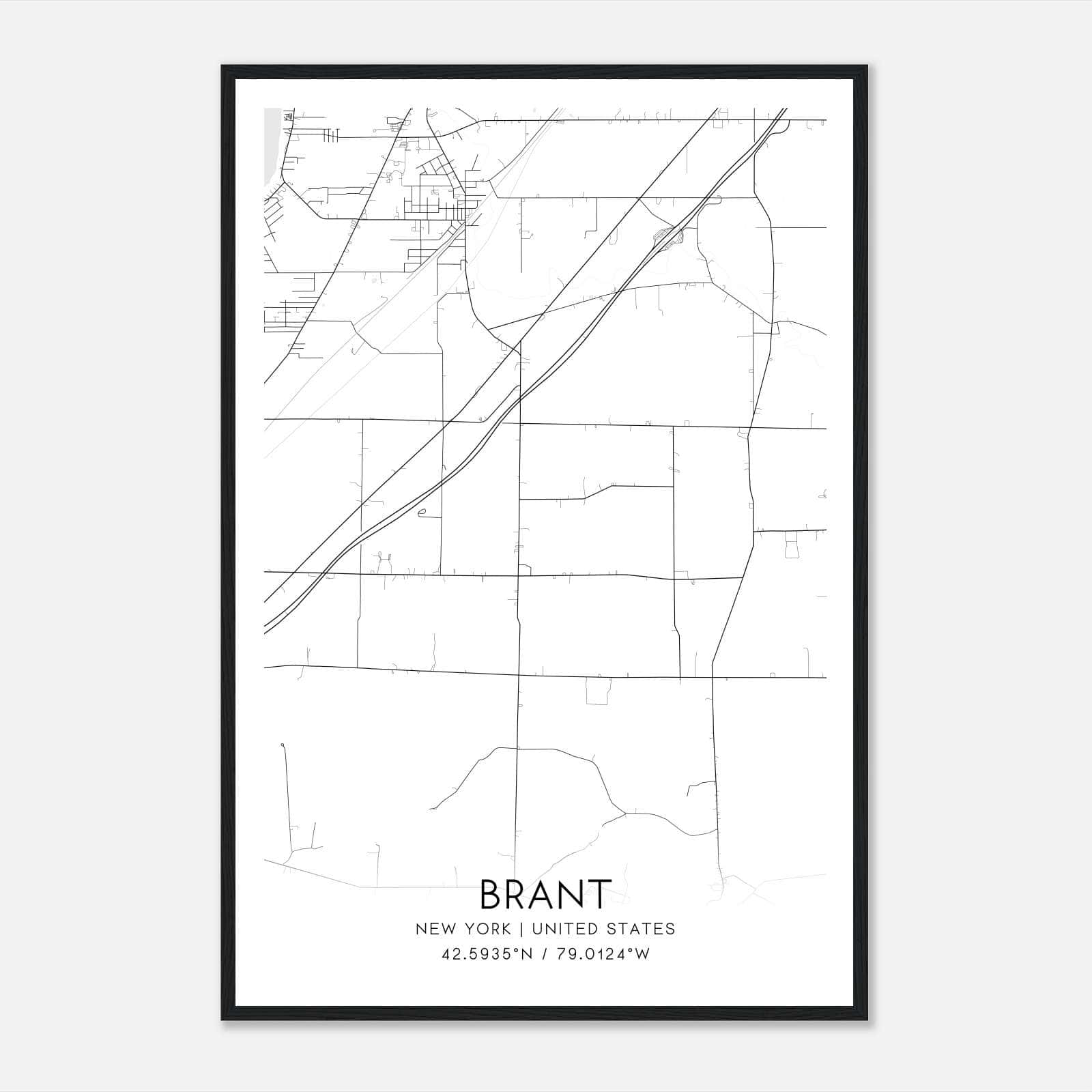 Brant New York Map Poster, Modern Home Decor Wall Art Print - Custom ...