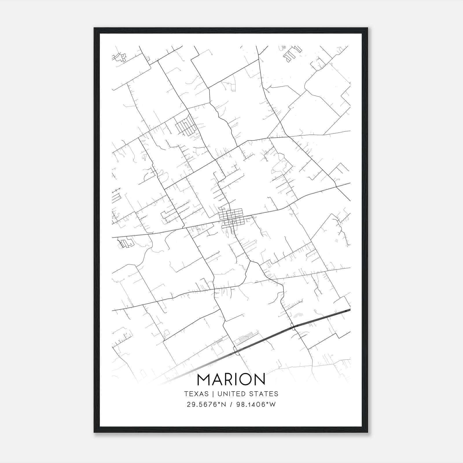 Marion Texas Map Poster, Modern Home Decor Wall Art Print - Custom Maps ...
