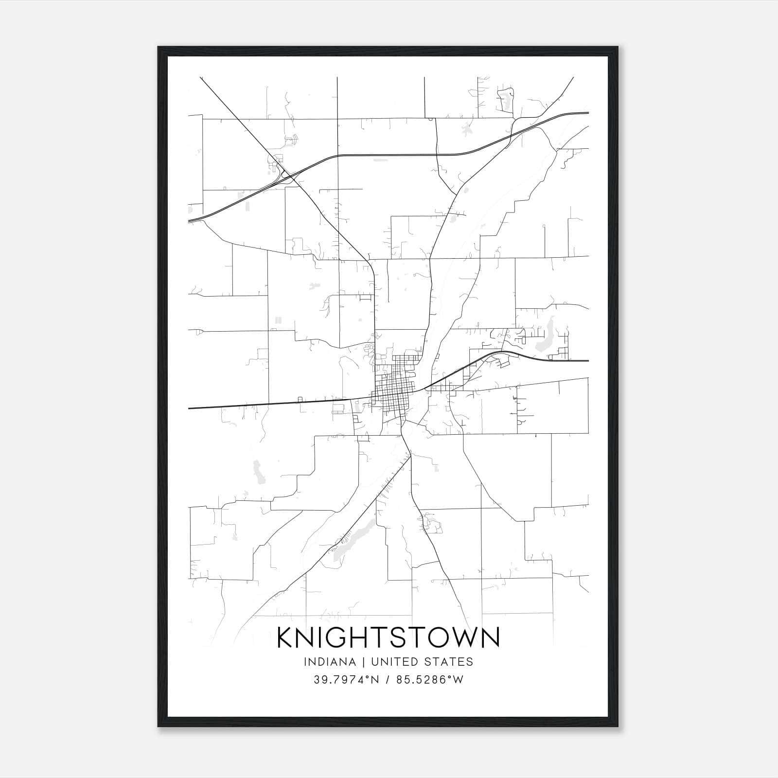 Knightstown Indiana Map Poster, Modern Home Decor Wall Art Print ...